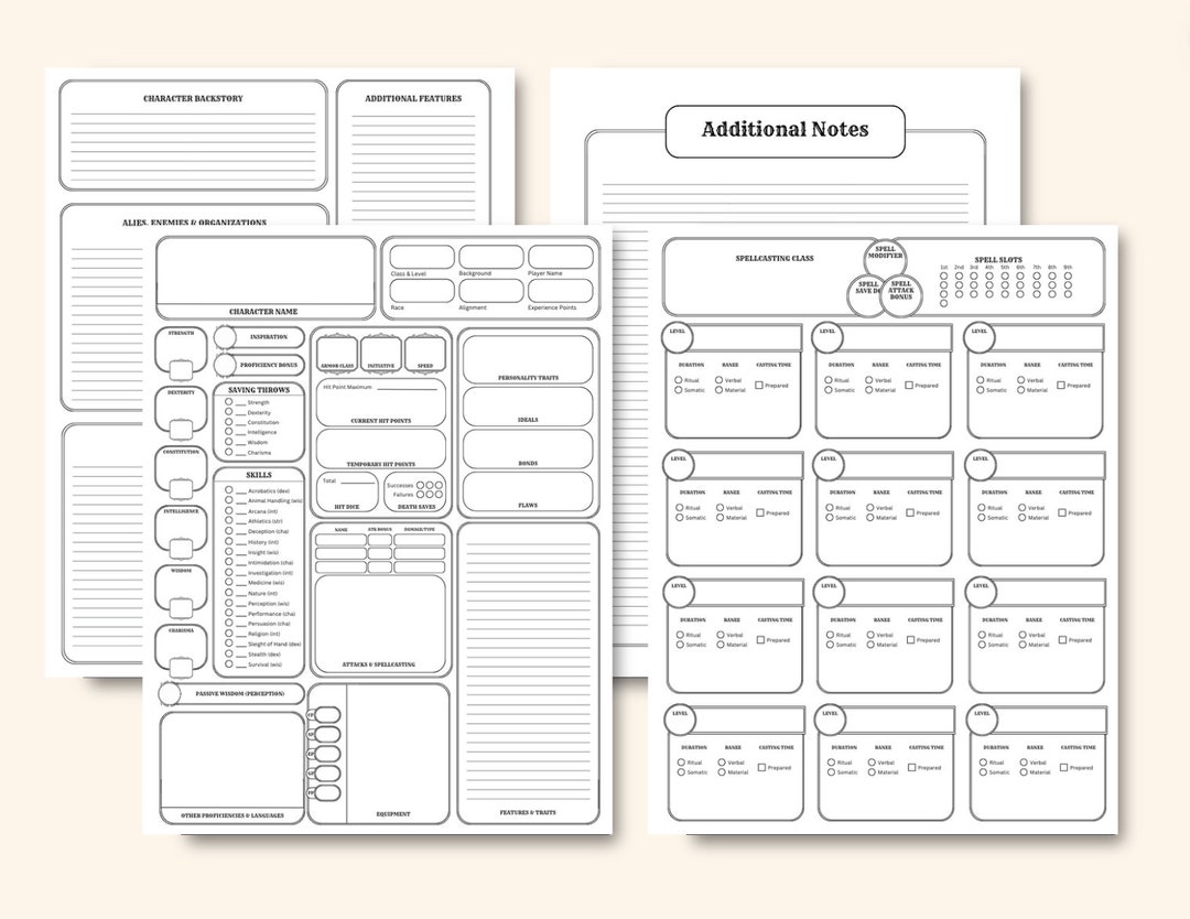 DND Character Sheets Set of Storyline Enhancer Media Dungeon Master ...