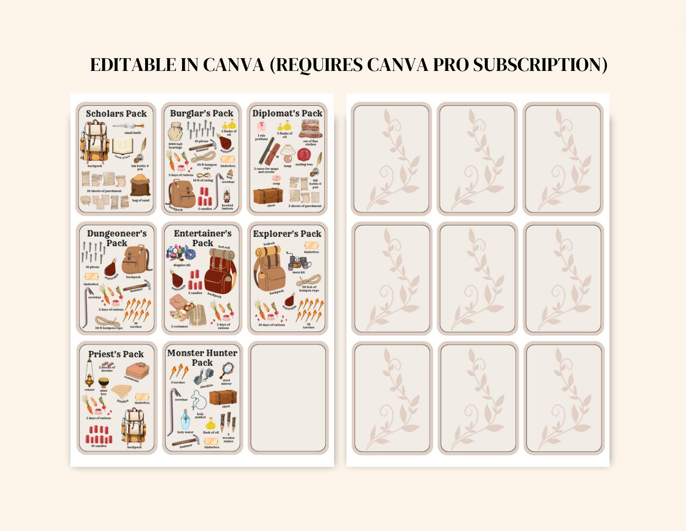 DND Equipment Packs Set of Printed Visual Aid Media PDF Player Handouts ...