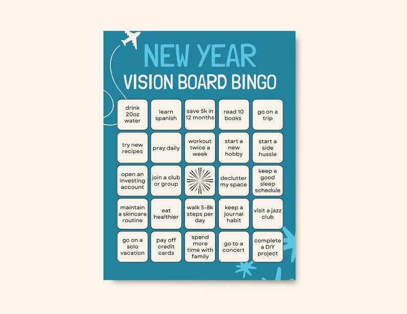 Vision Board Bingo Template Edit Yourself Resolutions Check off New ...