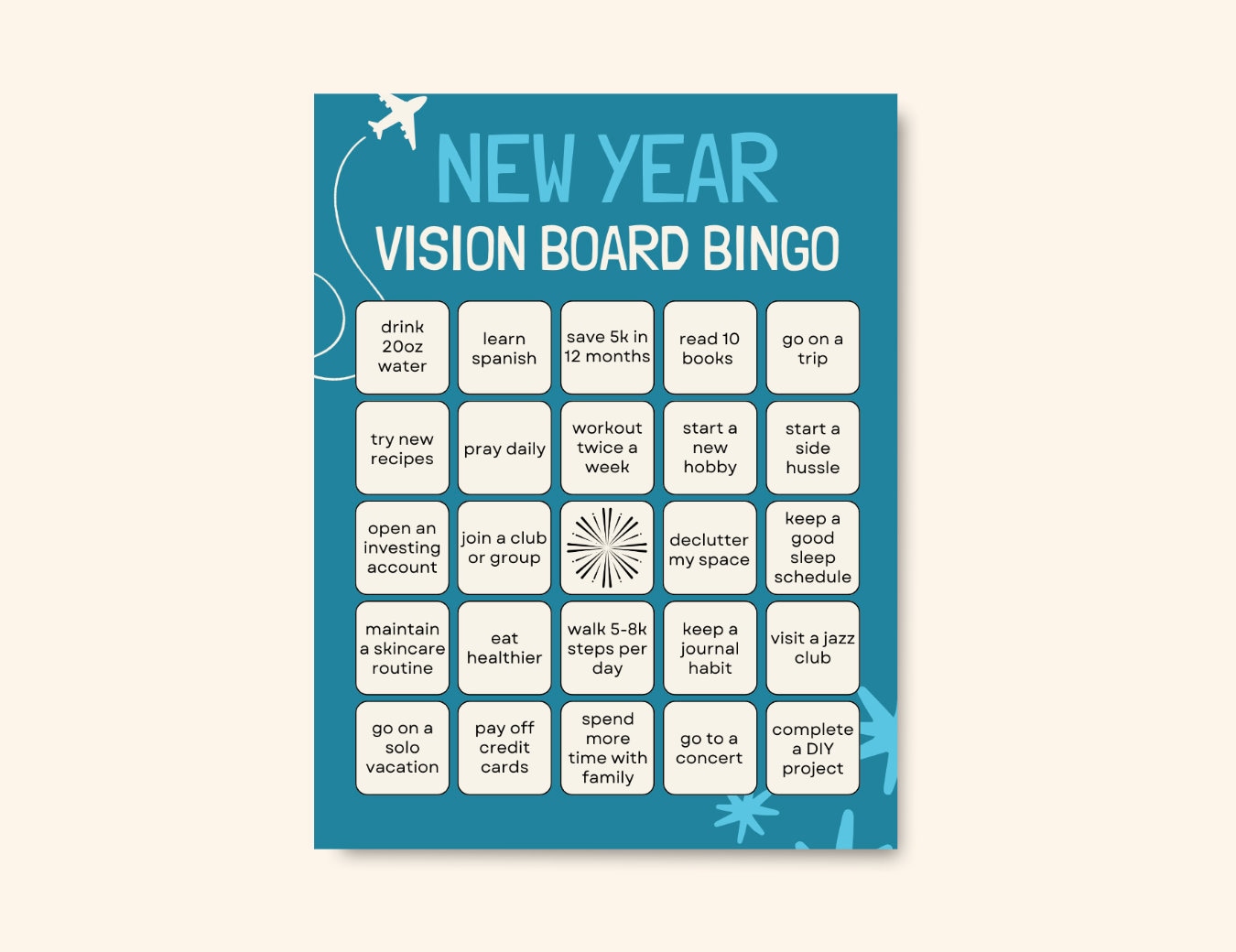 Vision Board Bingo Template Edit Yourself Resolutions Check off New ...