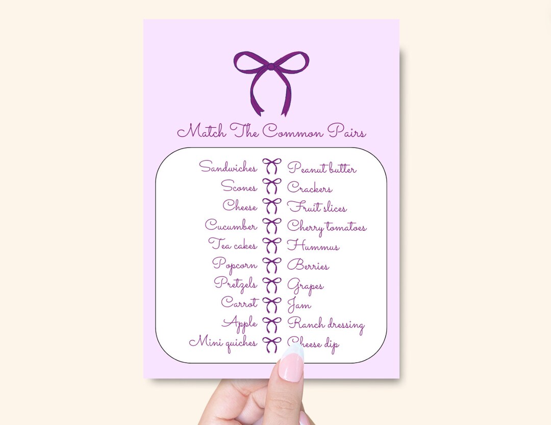 Coquette Birthday Matching Activity | Purple Game | Elegant Bow Theme ...