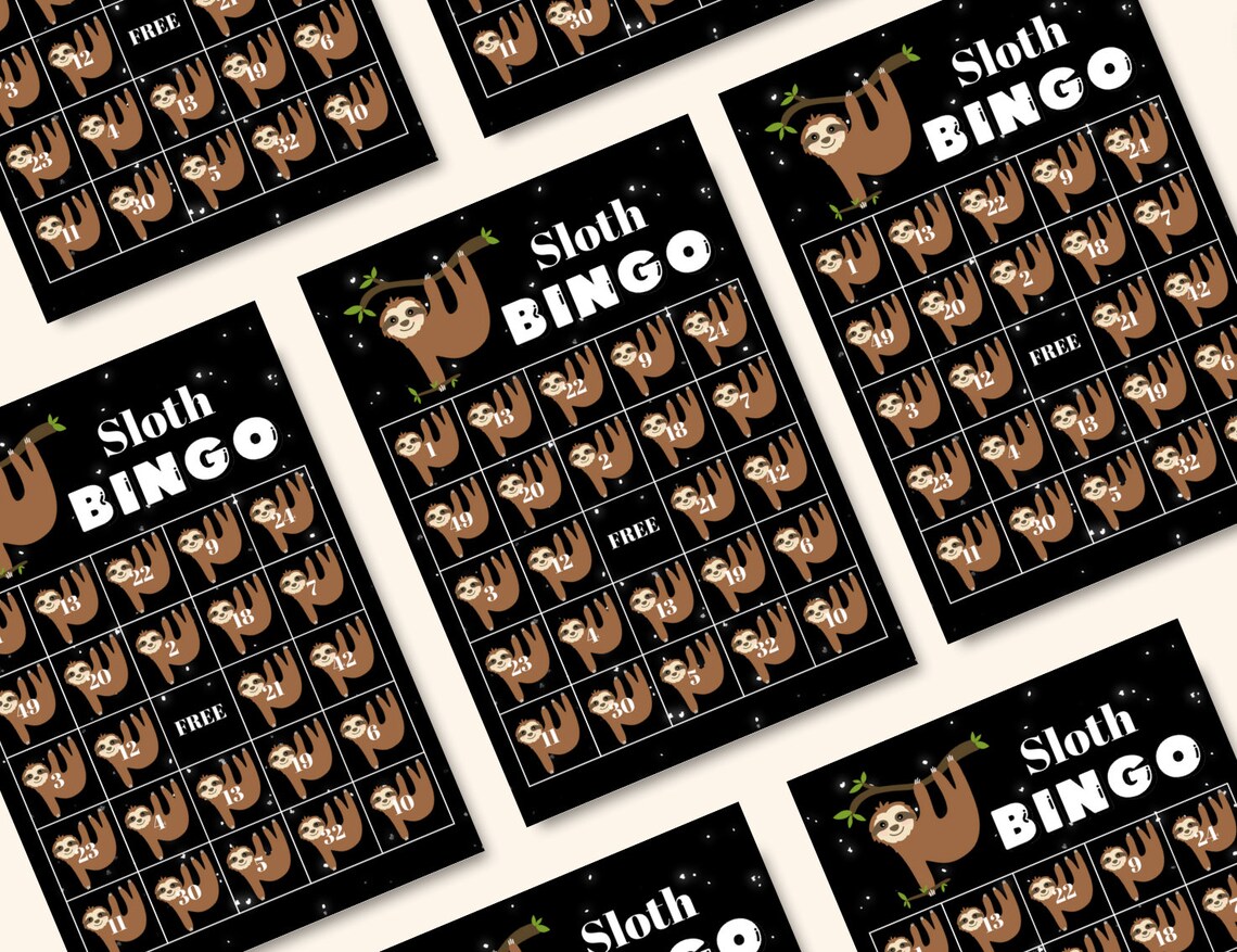 Sloth Birthday Bingo Kids Glow Birthday Activity Bingo Game Sloth ...
