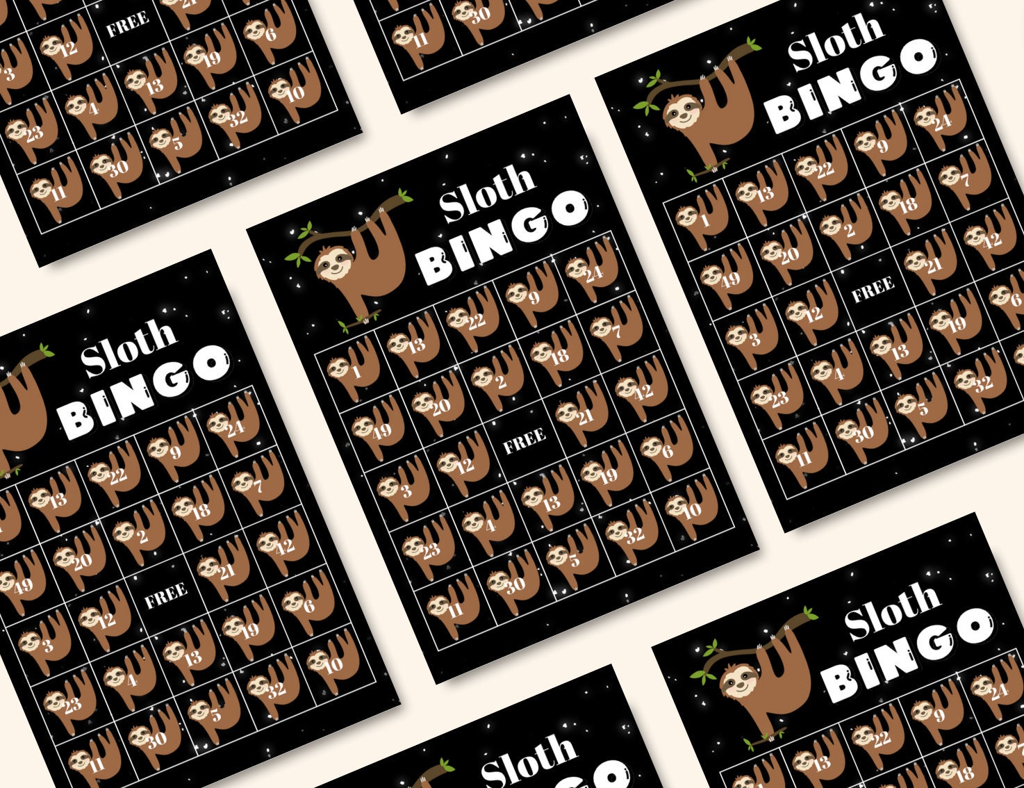 Sloth Birthday Bingo Kids Glow Birthday Activity Bingo Game Sloth ...