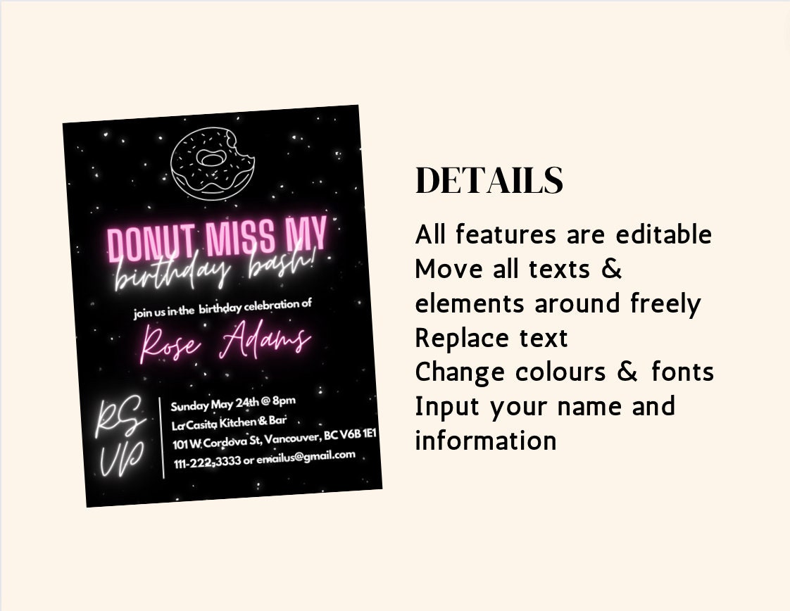 Glow Donut Pun Party Birthday Invitation Glowing BDAY Invitation Glow ...