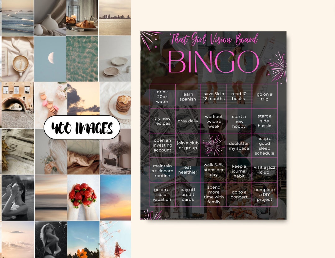 Vision Board Bingo Template Edit Yourself Resolutions Check off New ...