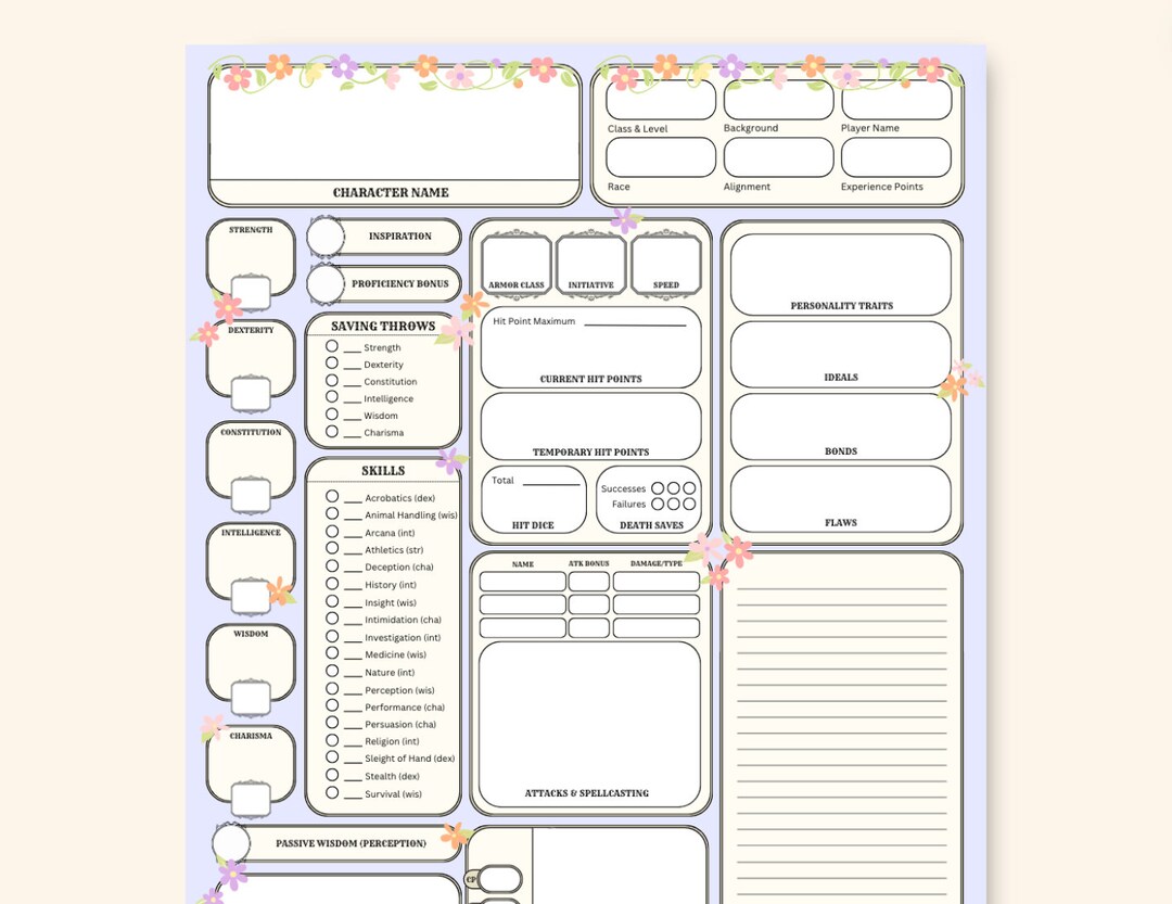 DND Character Sheets | Set of Storyline Enhancer Media | Dungeon Master ...