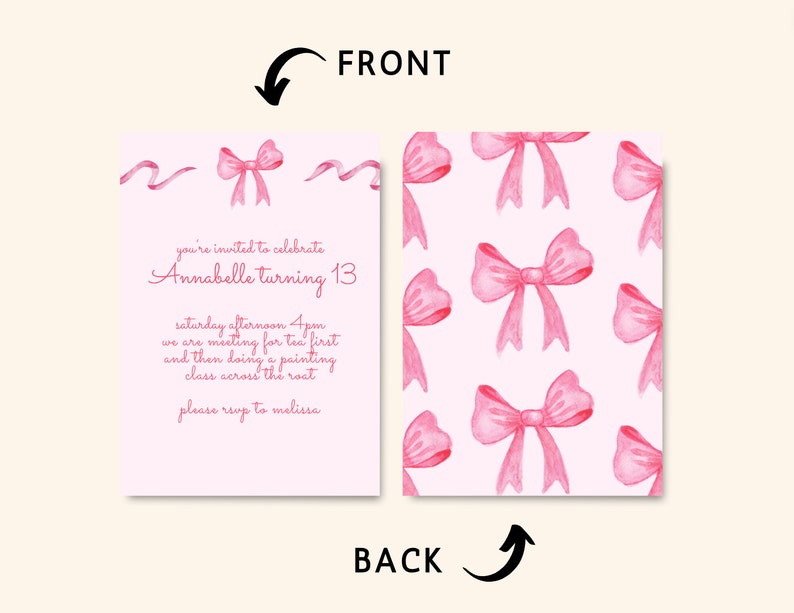 Coquette Birthday Invitation | Girls Pink Party Invite | Elegant Bow ...