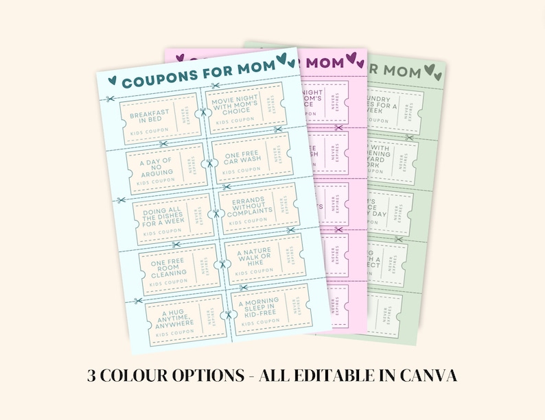 Mom Birthday Coupon Birthday Coupon Book Template Kids Mothers Day ...