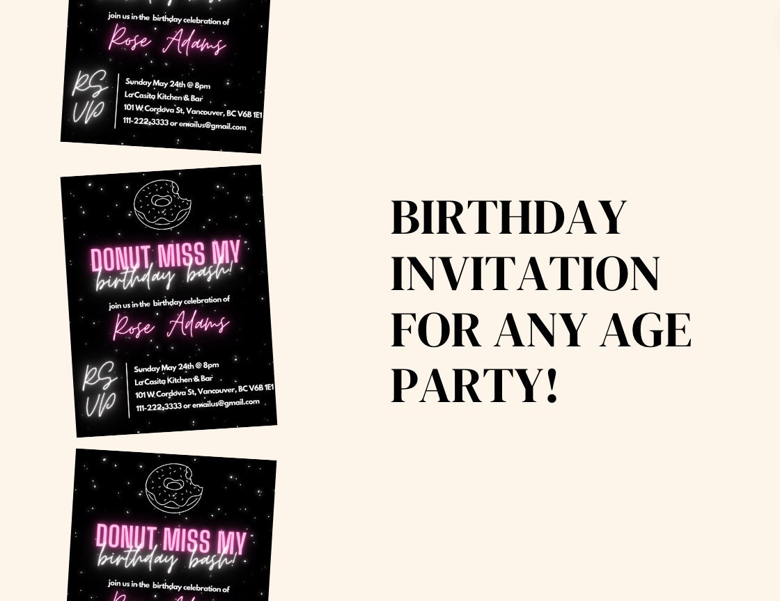 Glow Donut Pun Party Birthday Invitation Glowing BDAY Invitation Glow ...