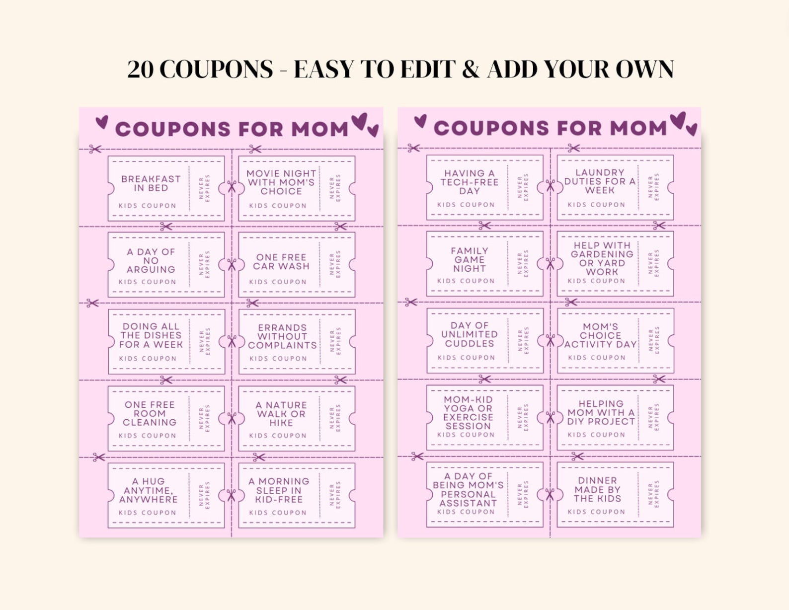 Mom Birthday Coupon Birthday Coupon Book Template Kids Mothers Day ...