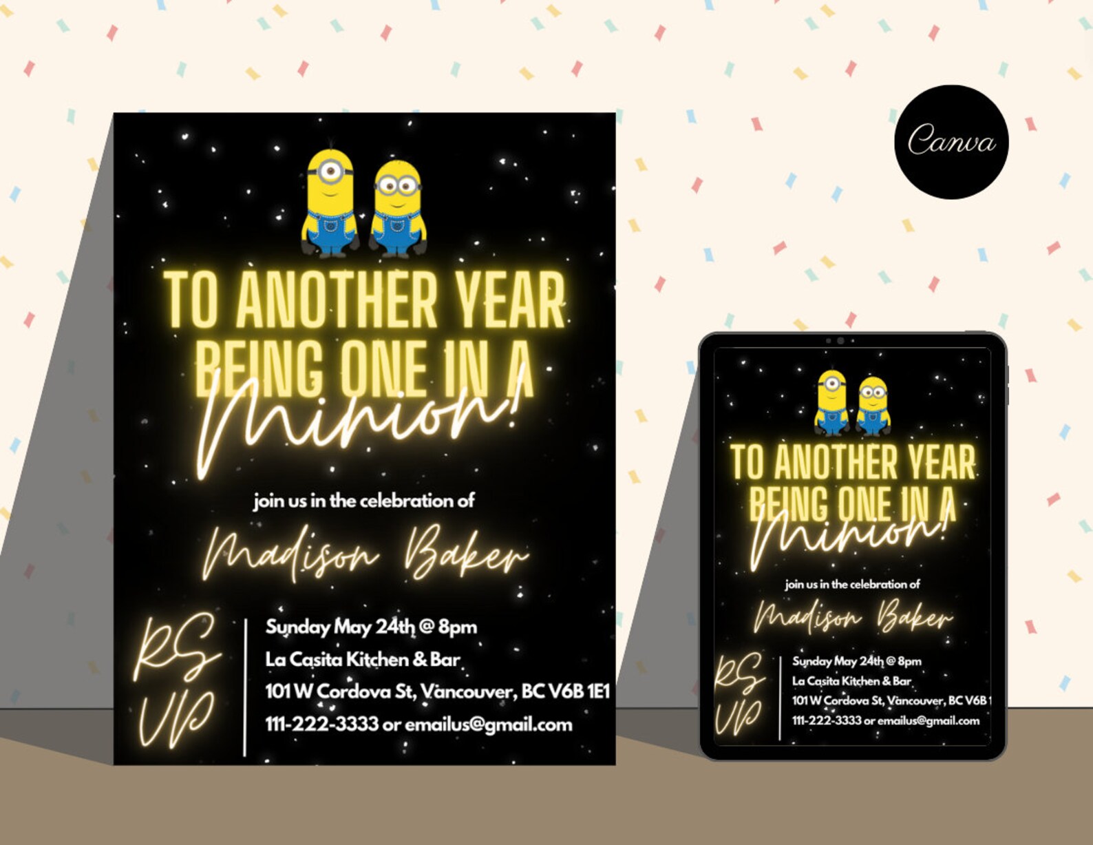 Glow Minion Party Birthday Invitation | Glowing BDAY Invitation | Glow ...