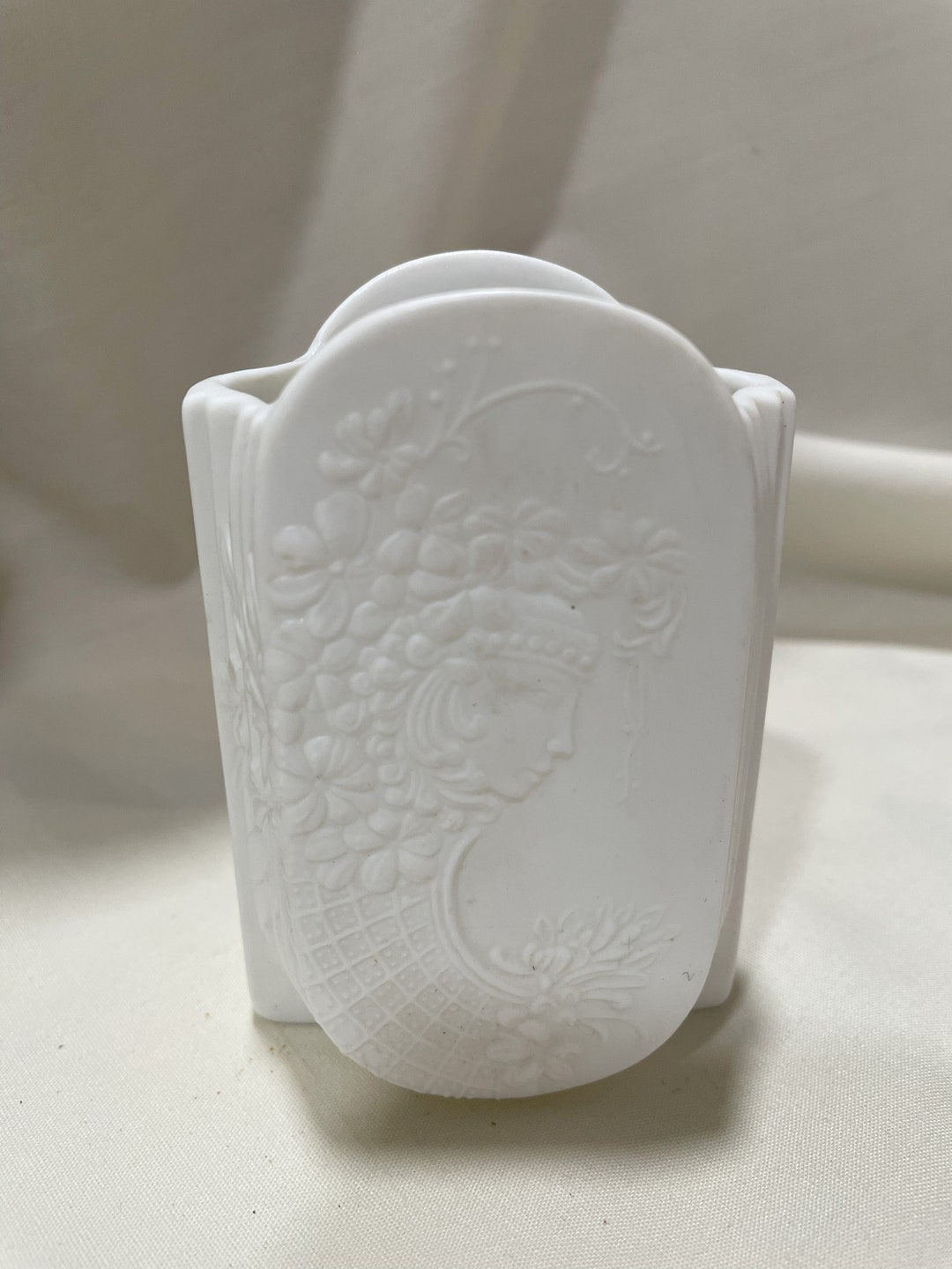 Vintage W. Germany Kaiser Art White Bisque Porcelain Vase Face Relief ...