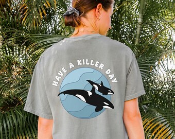 ORCA Whale Embroidered COMFORT COLORS Shirt, Orca Swimming Shirt, Orca ...