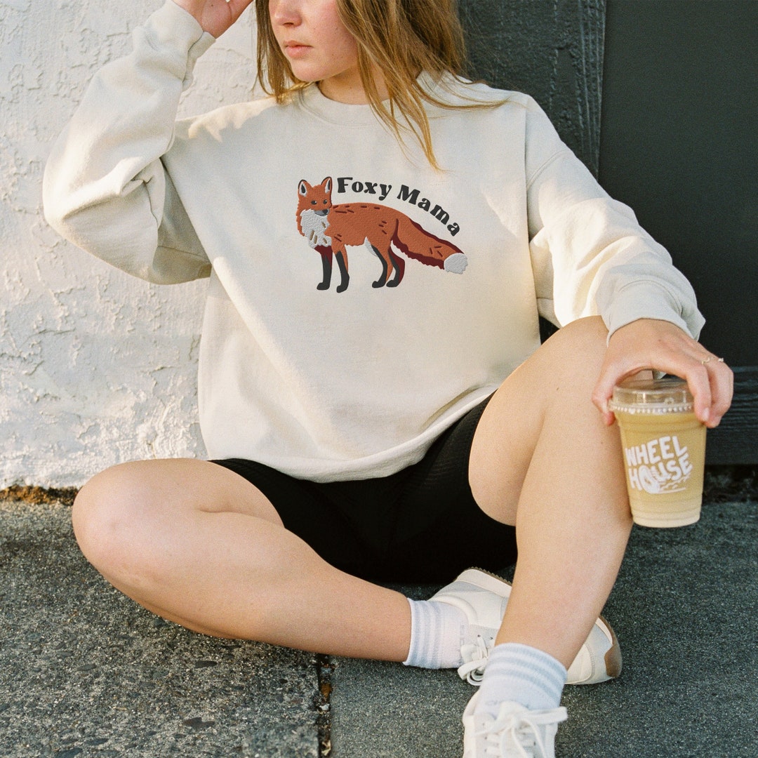 Foxy Mama Embroidered Crewneck Sweater, Embroidered Fox Pullover, Fox ...