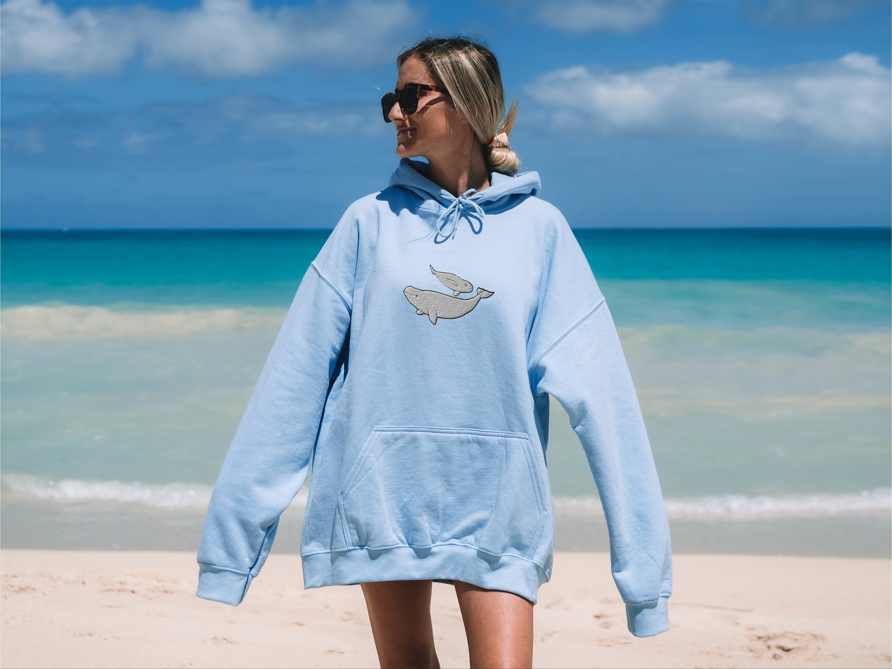 Embroidered Mom and Baby Beluga Whale Hoodie Embroidered - Etsy