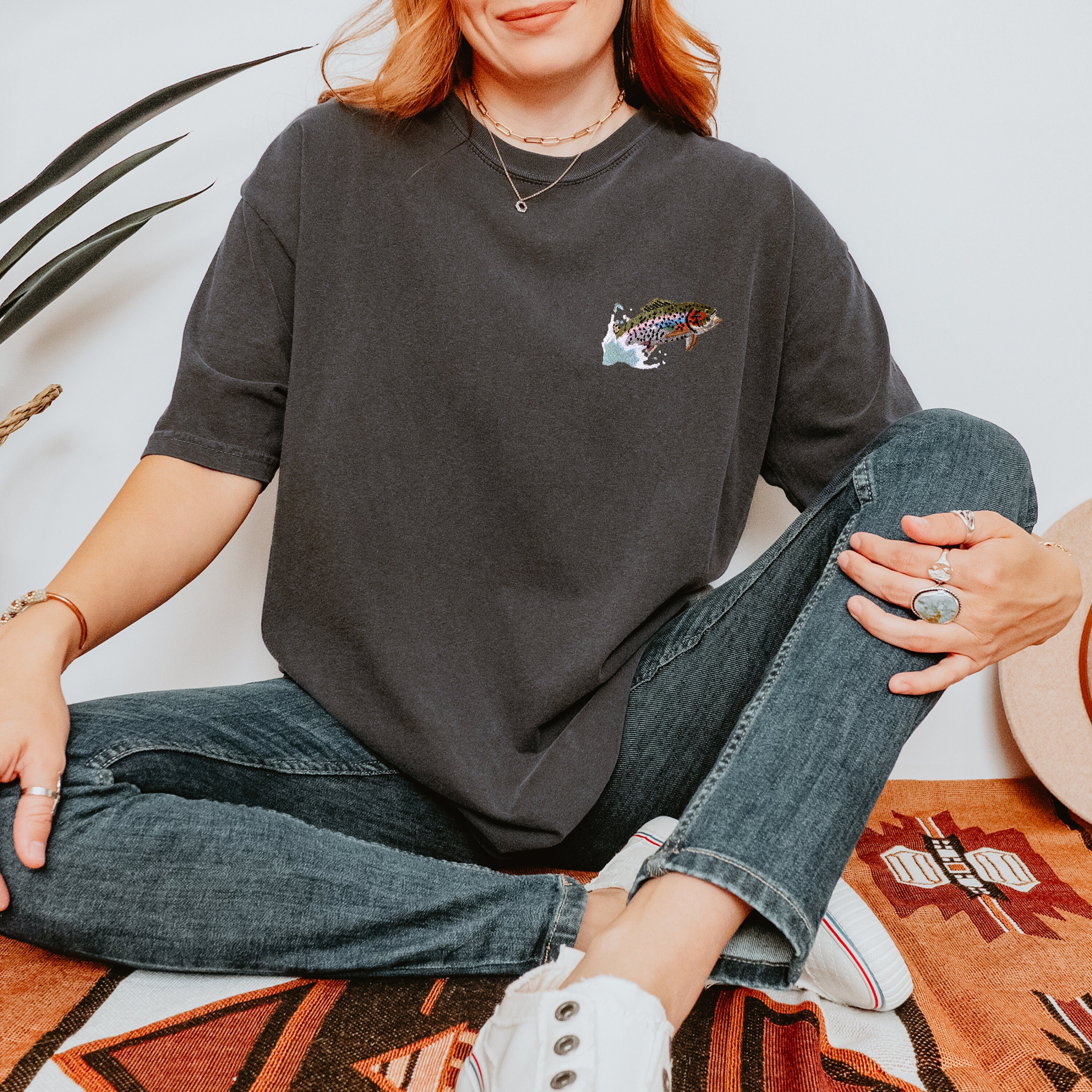 Embroidered Rainbow Trout Comfort Colors Shirt, Rainbow Trout Shirts ...