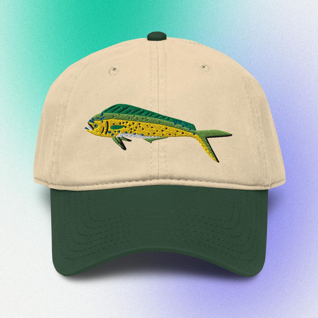 Embroidered Mahi Mahi Garment Washed Baseball Cap: Fisherman Aesthetic ...