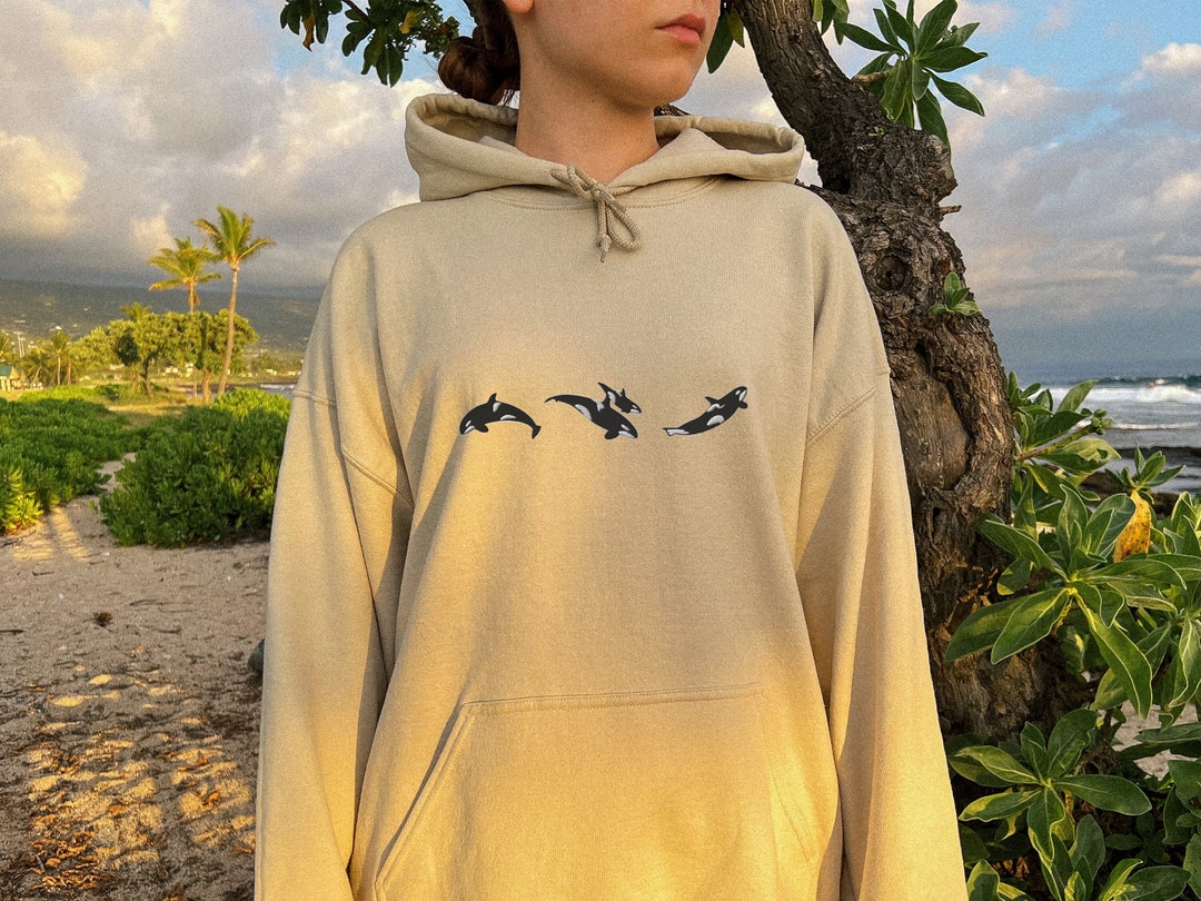 Trio of Orcas Embroidered Hoodie Sweatshirt With Sleeves Embroidered ...