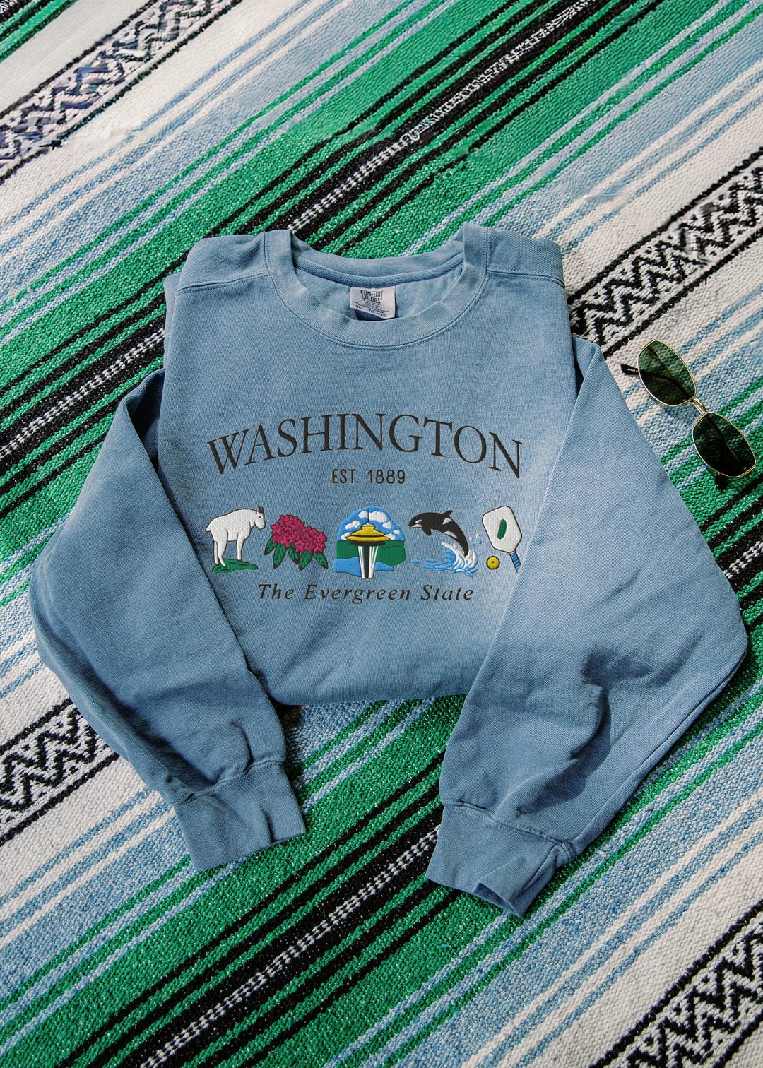Embroidered Washington State Icons Garment Dye Sweatshirt: Orca ...