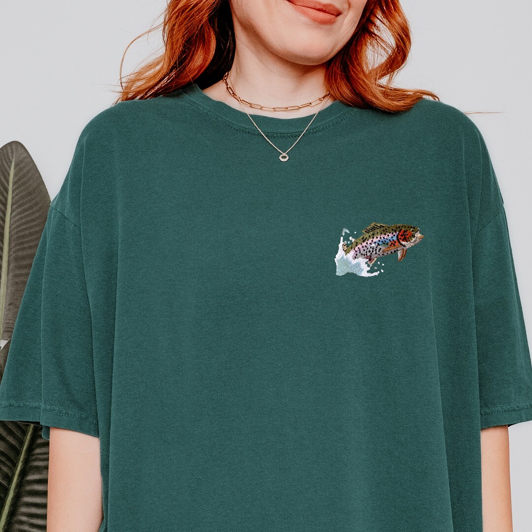 Embroidered Rainbow Trout Comfort Colors Shirt, Rainbow Trout Shirts ...