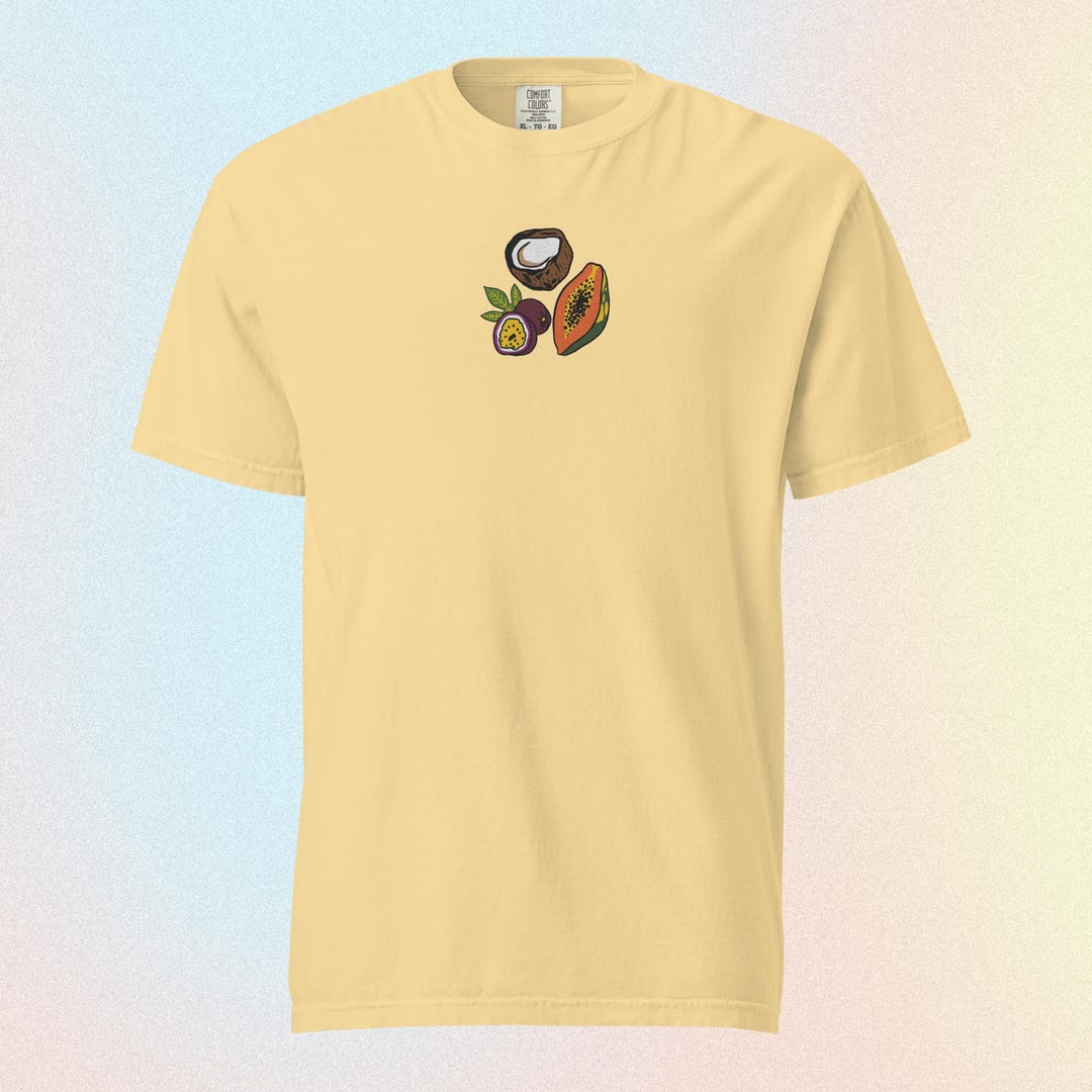 Embroidered Coconut Passion Fruit Papaya Shirt: Tropical Fruit Trio ...