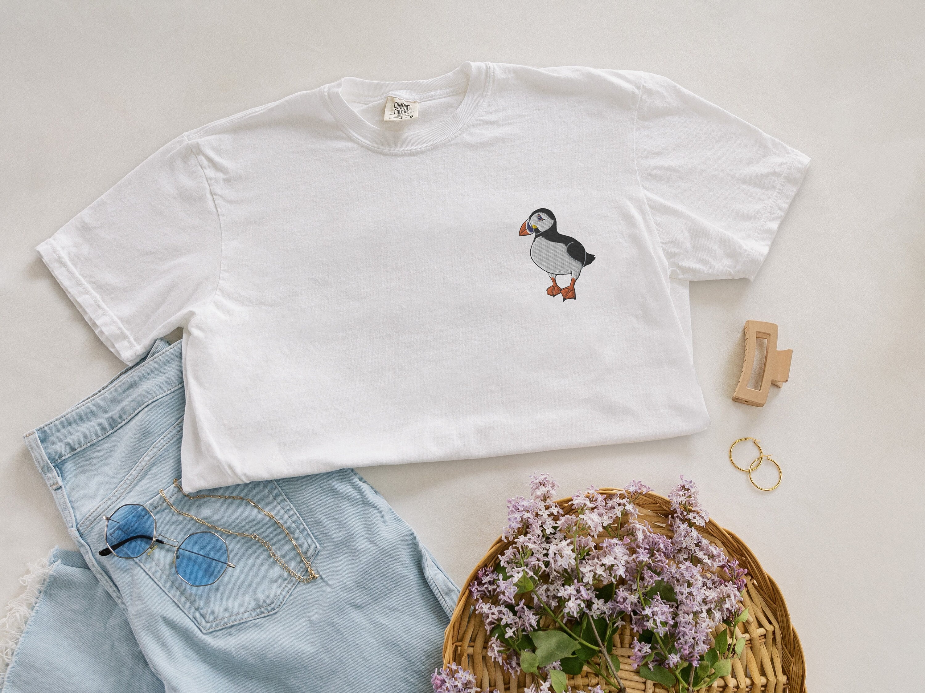 Embroidered Puffin Comfort Colors T Shirt, Puffin Shirts, Puffin ...