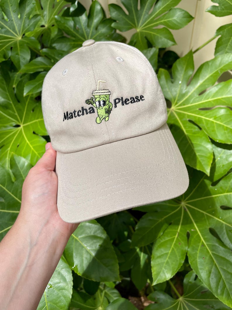 Matcha Please Embroidered Dad Hat: Retro Green Tea Baseball Cap - Etsy