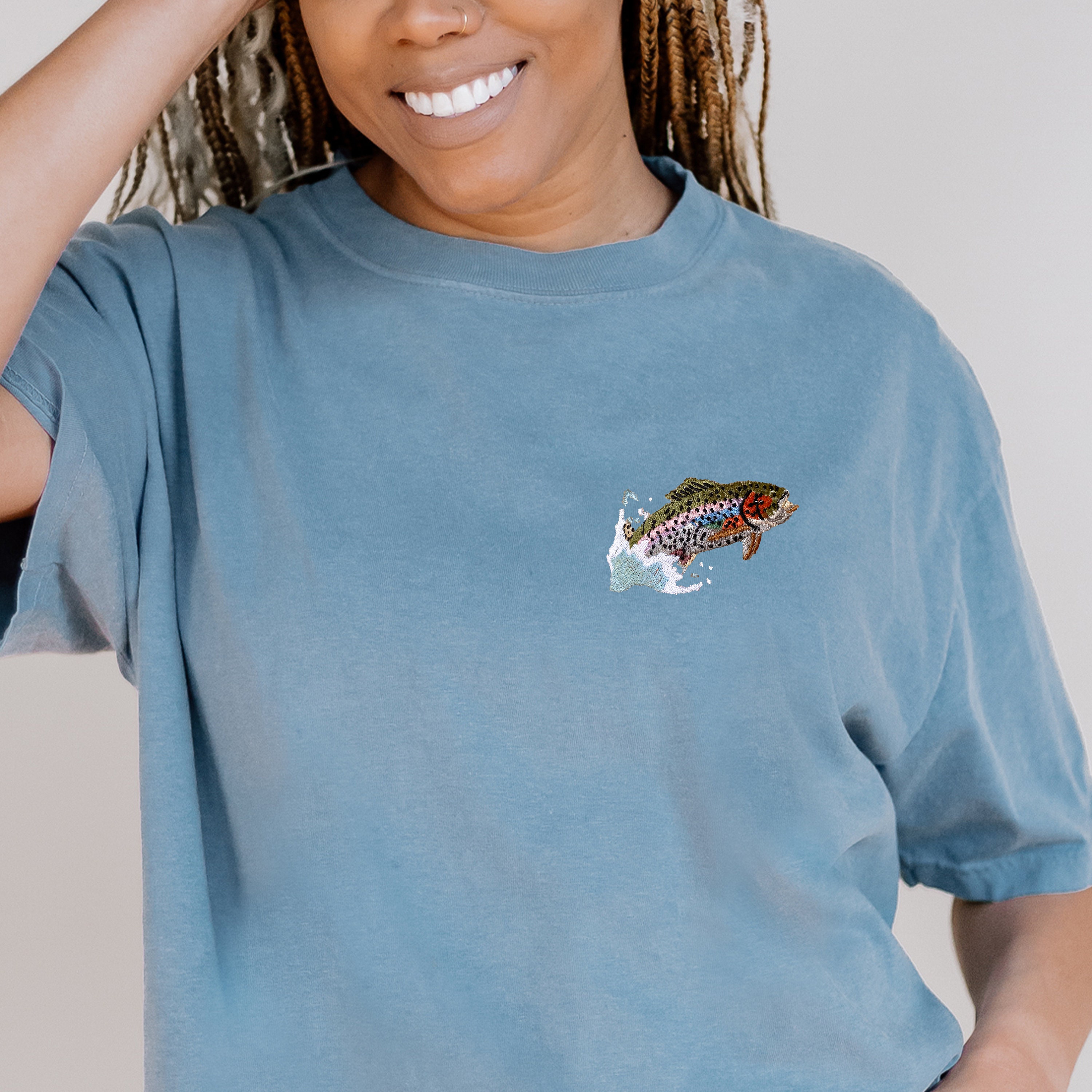 Embroidered Rainbow Trout Comfort Colors Shirt, Rainbow Trout Shirts ...
