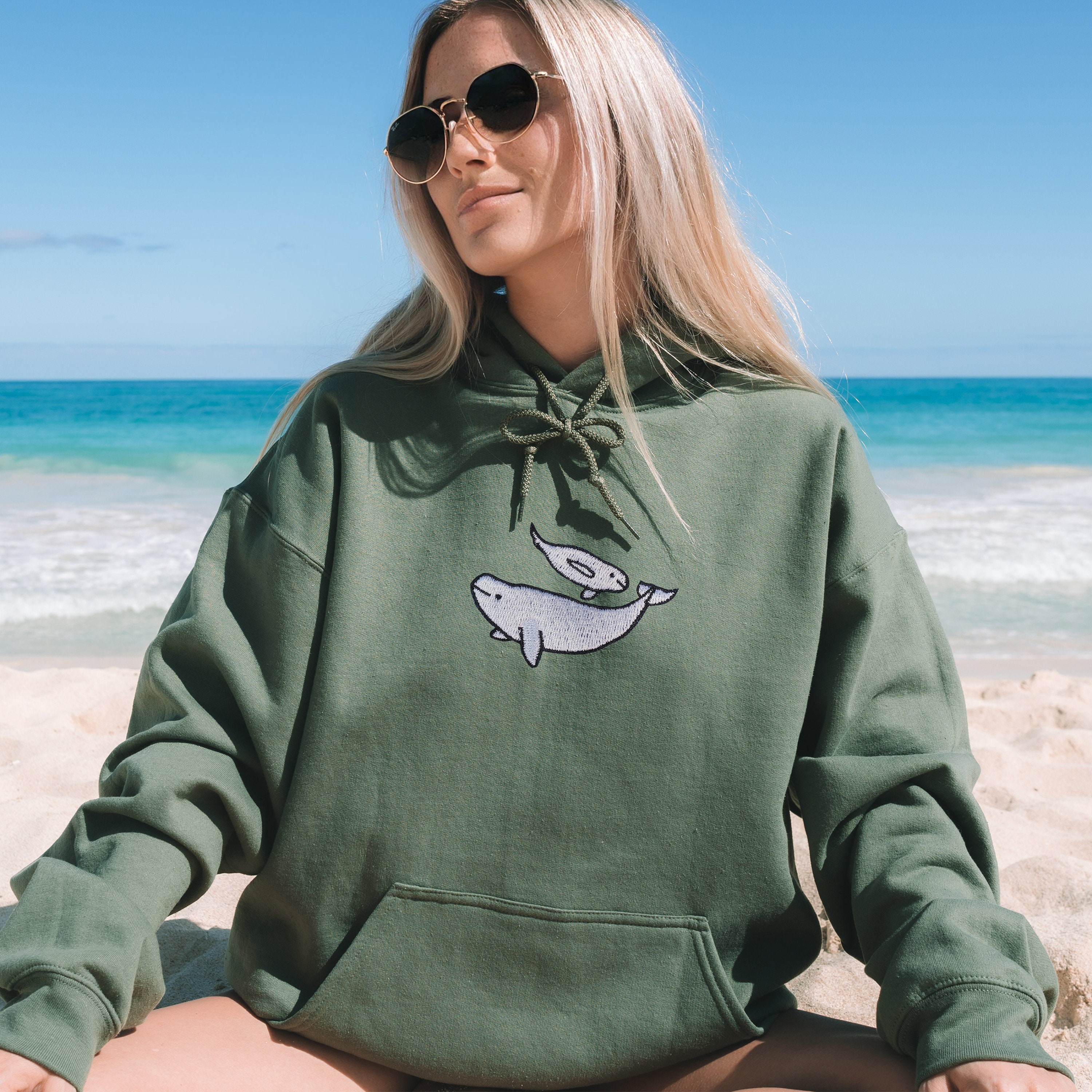 Embroidered Mom and Baby Beluga Whale Hoodie: Ocean Apparel - Etsy