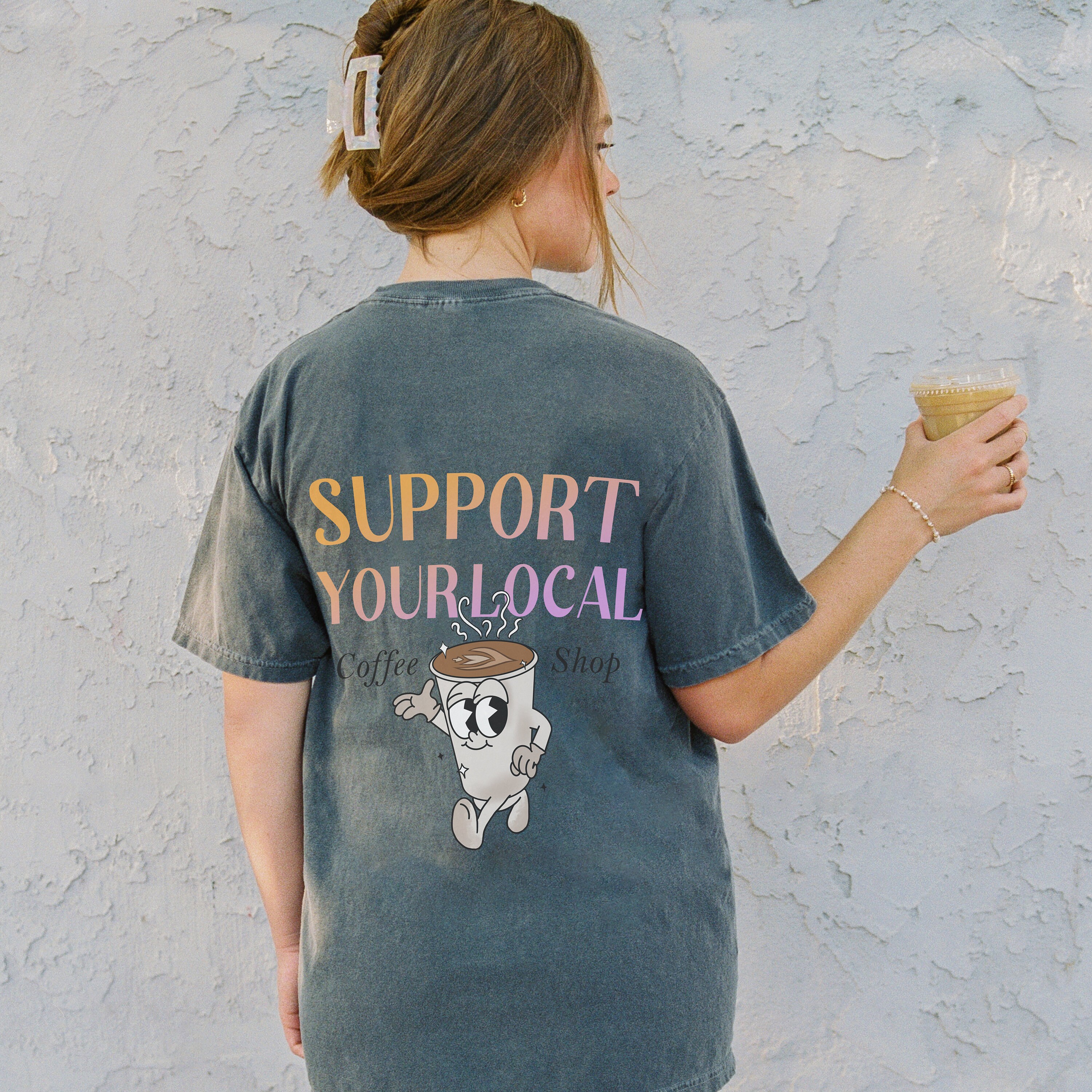 Retro Coffee Support Your Local Coffee Shop Shirt, Retro Graphic Tee ...