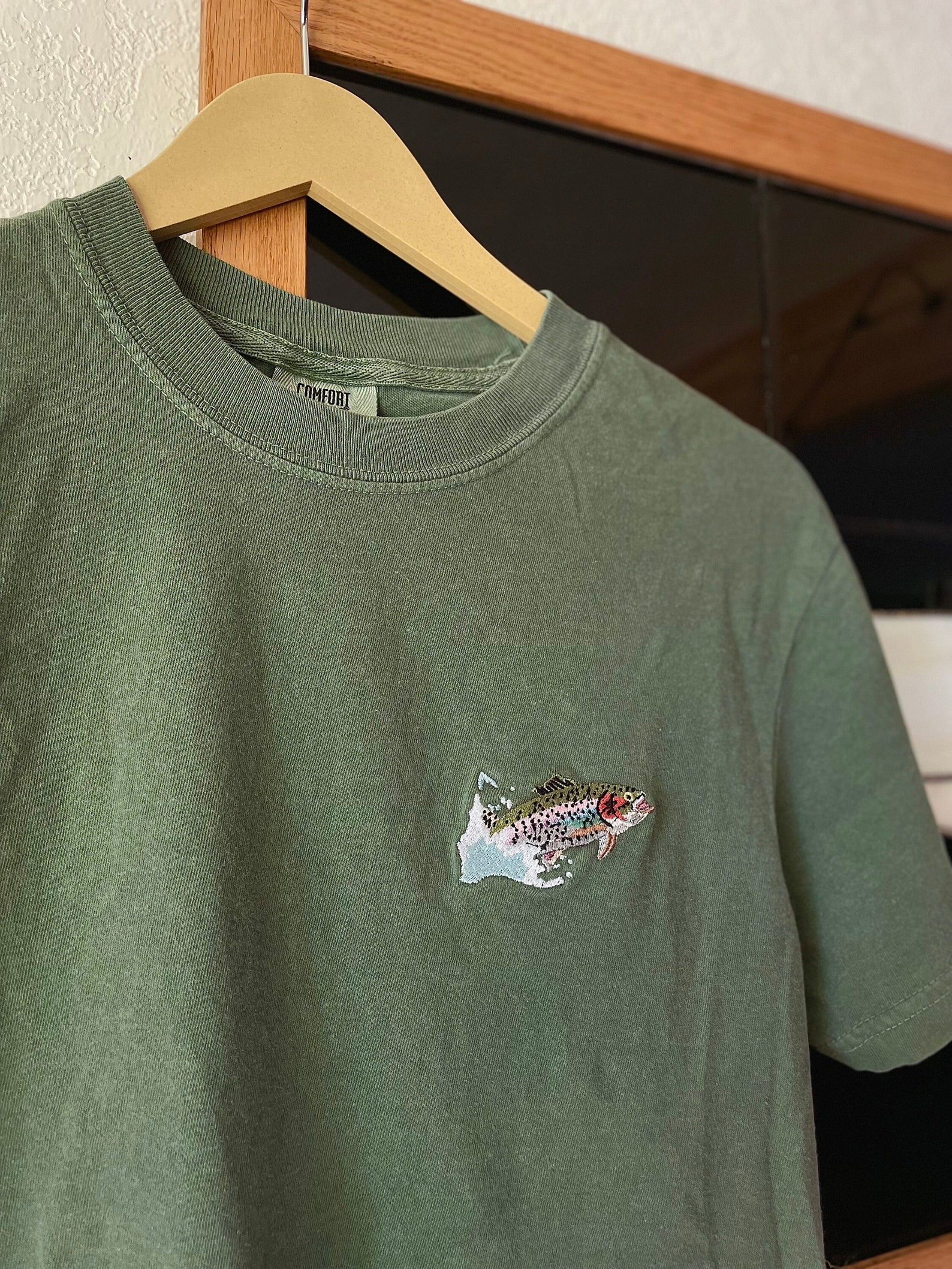 Embroidered Rainbow Trout Comfort Colors Shirt, Rainbow Trout Shirts ...