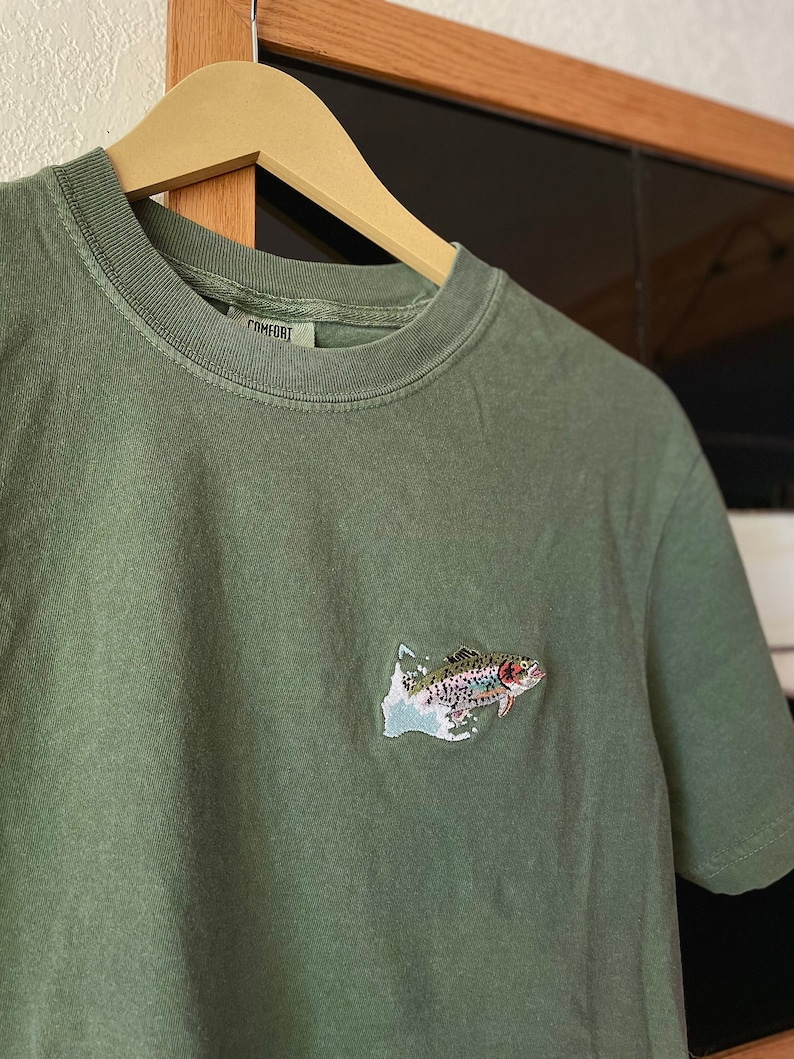 Embroidered Rainbow Trout Comfort Colors Shirt, Rainbow Trout Shirts ...