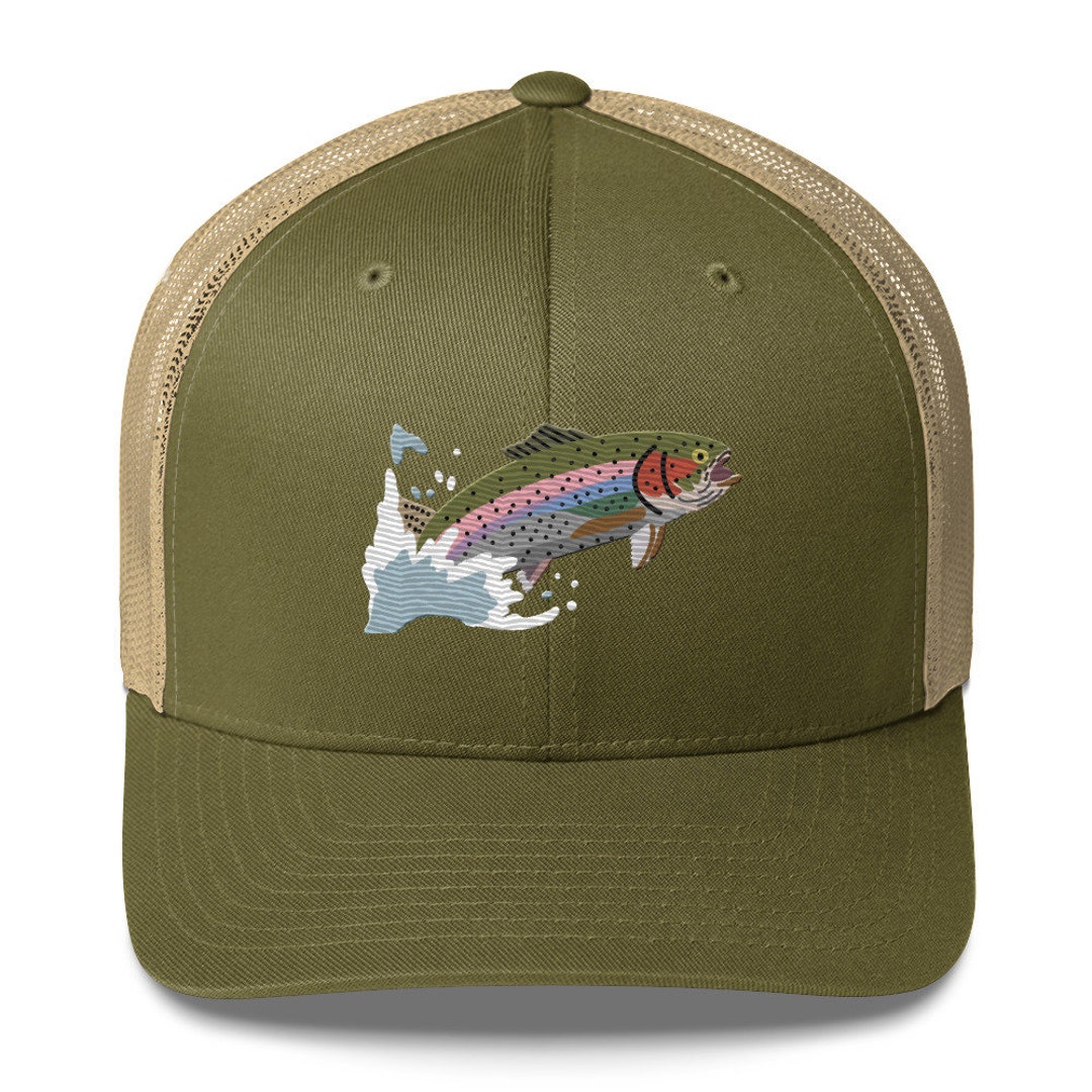 Embroidered Rainbow Trout Trucker Hat Mesh Back, Embroidered Fishing ...