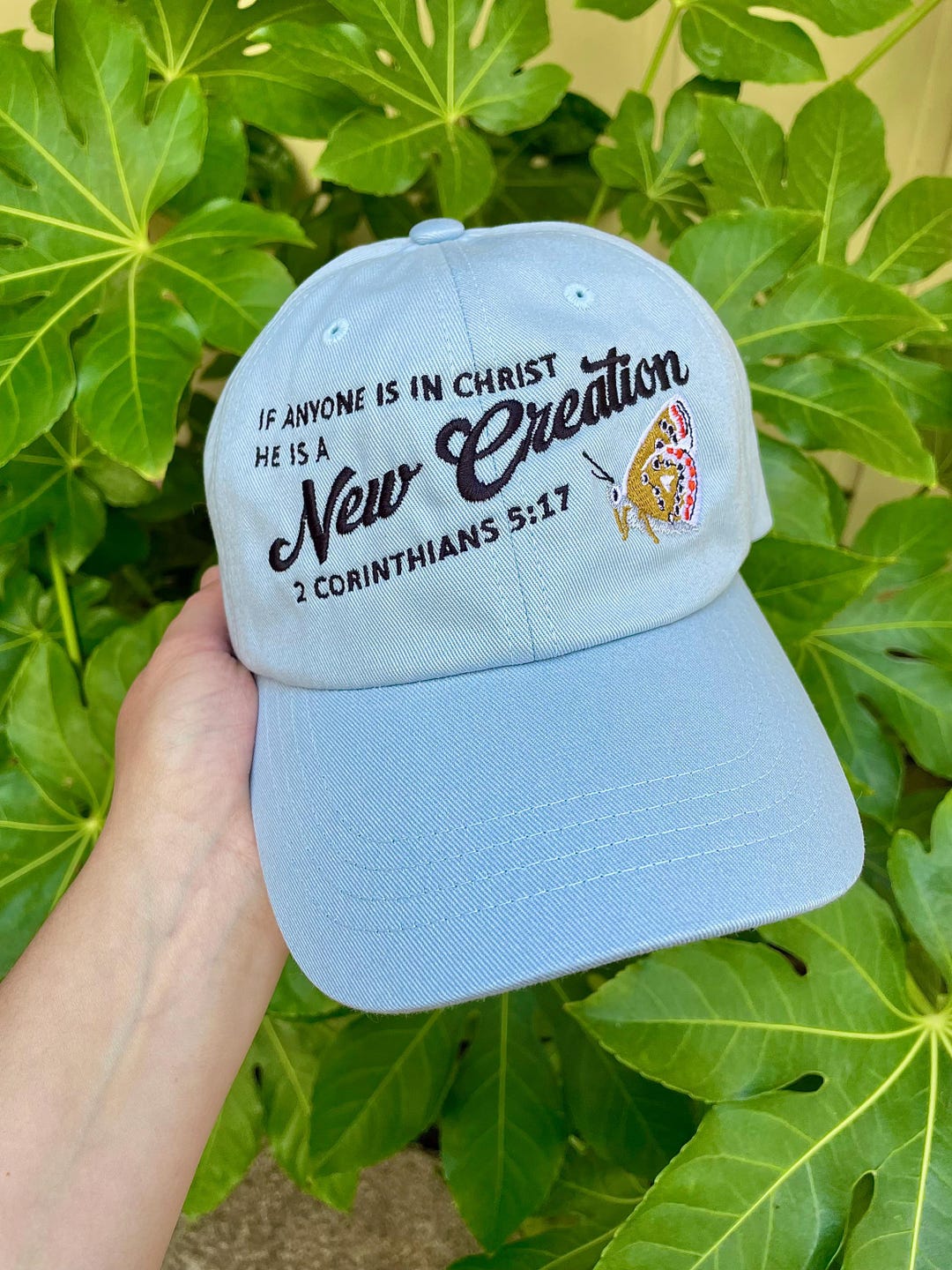 Embroidered Brown Argus Butterfly New Creation Bible Verse Hat ...