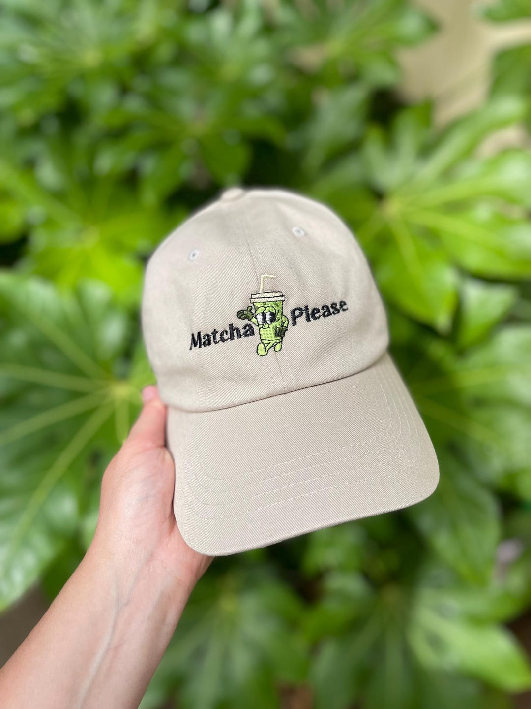 Matcha Please Embroidered Dad Hat: Retro Green Tea Baseball Cap - Etsy