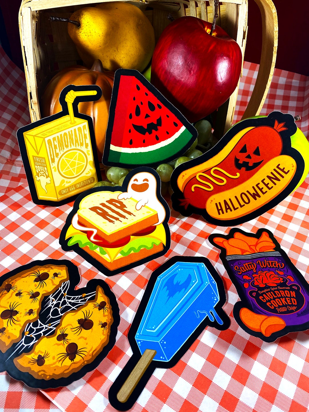 Haunted Picnic - Summerween Set of 7 Weatherproof Stickers - Etsy