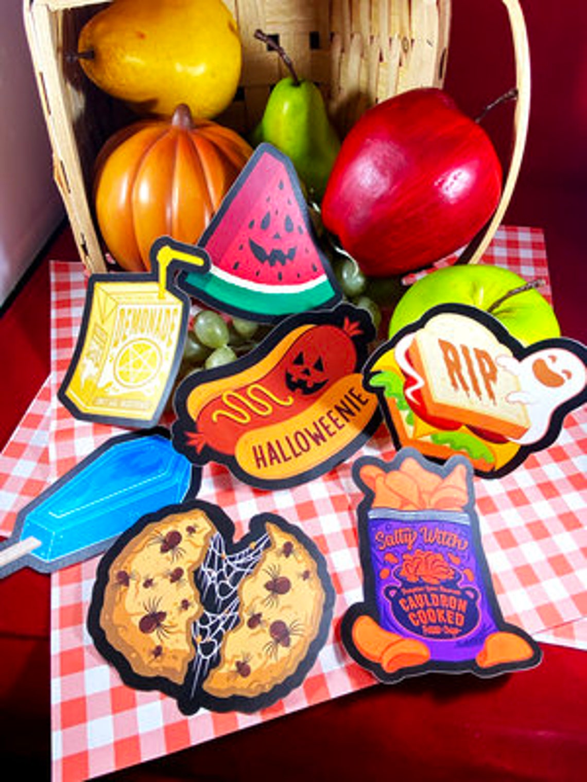 Haunted Picnic Summerween Set of 7 Weatherproof Stickers - Etsy