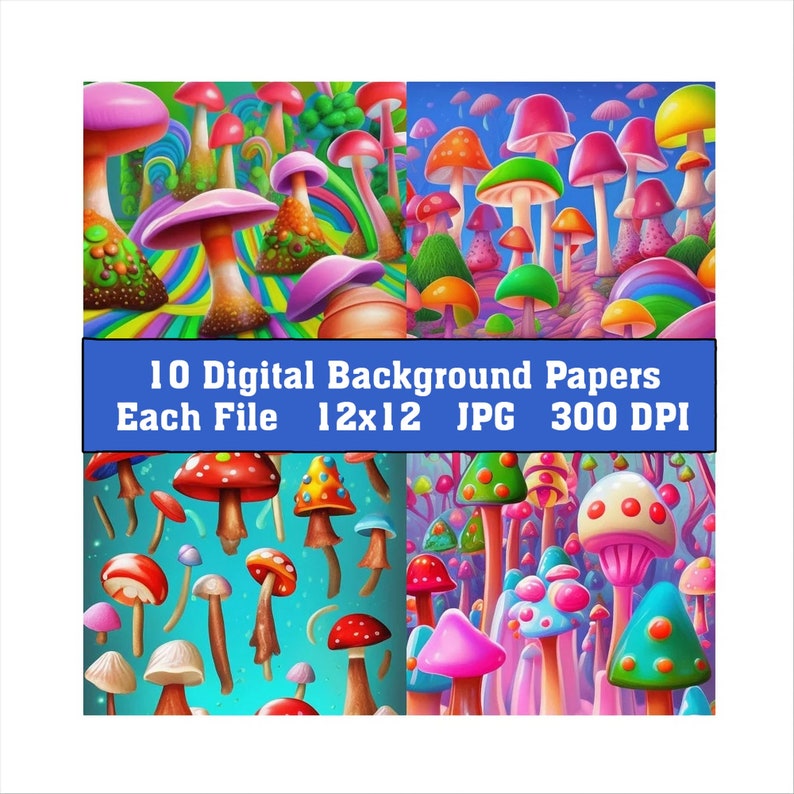 Digital Paper Beautiful Funky Mushrooms Paper 10 Designs - Etsy