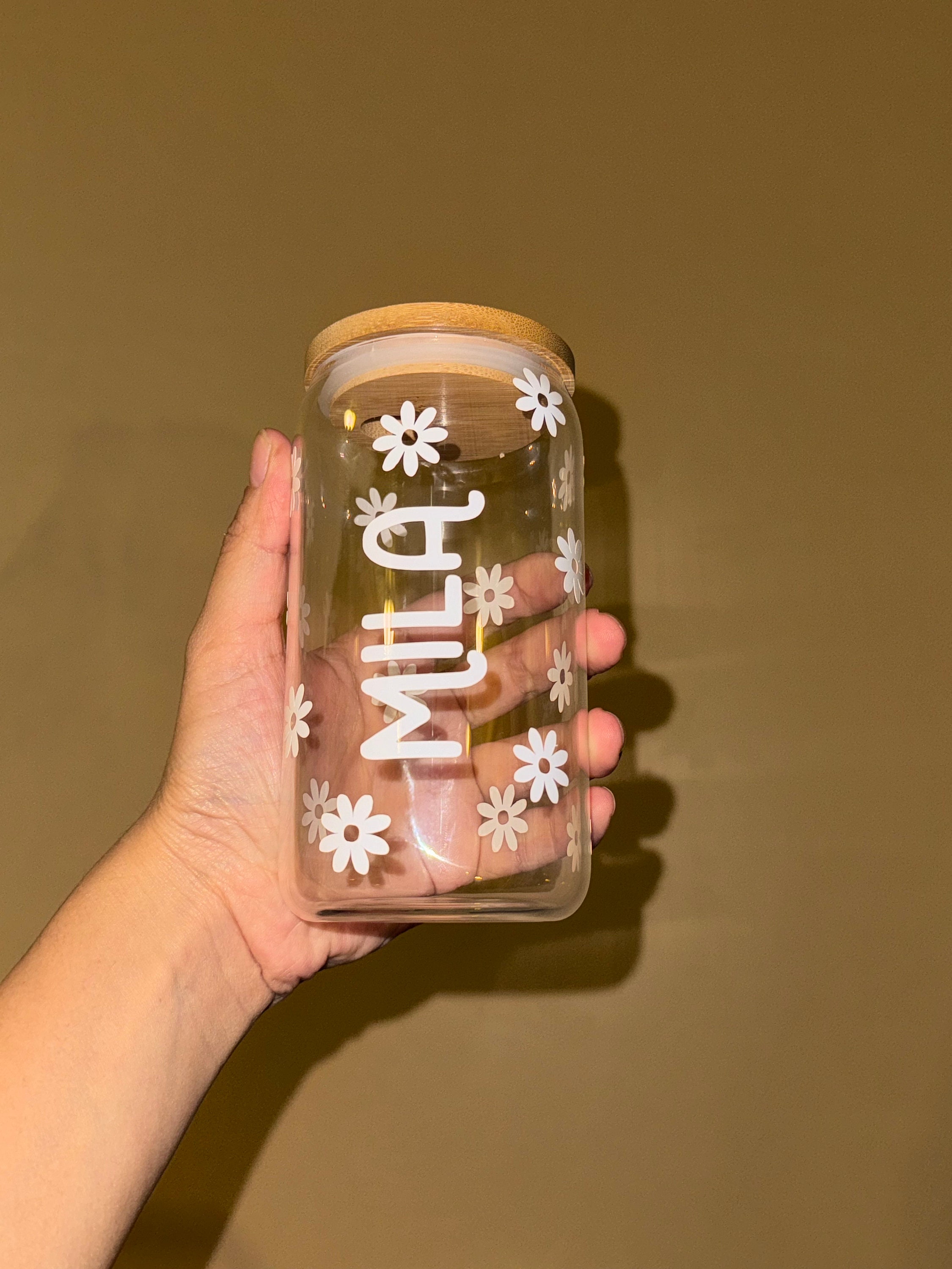 Viral Glass Cup Daisies Personalized Cup Bamboo Lid and Glass Straw ...