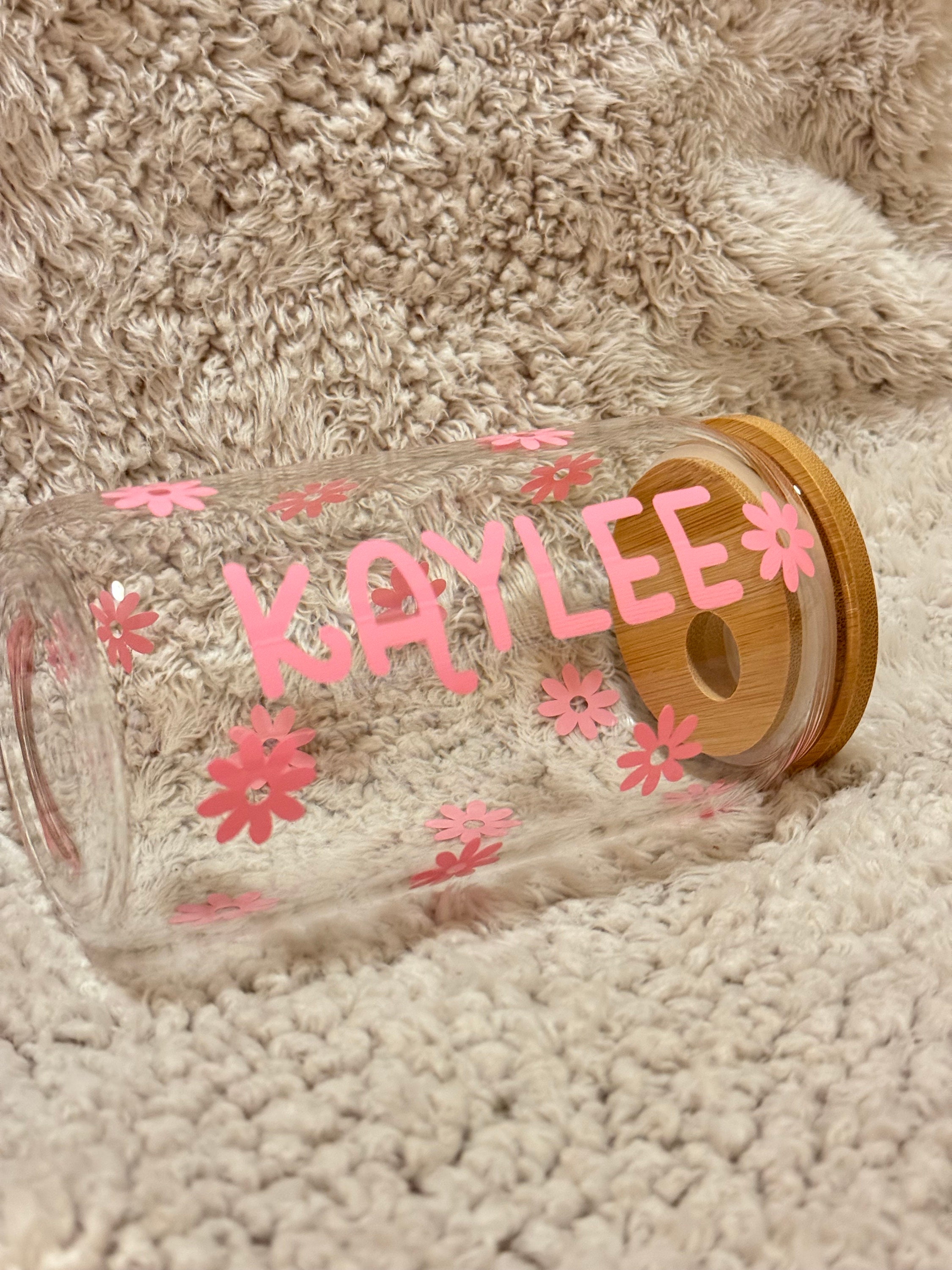 Viral Glass Cup Daisies Personalized Cup Bamboo Lid and Glass Straw ...