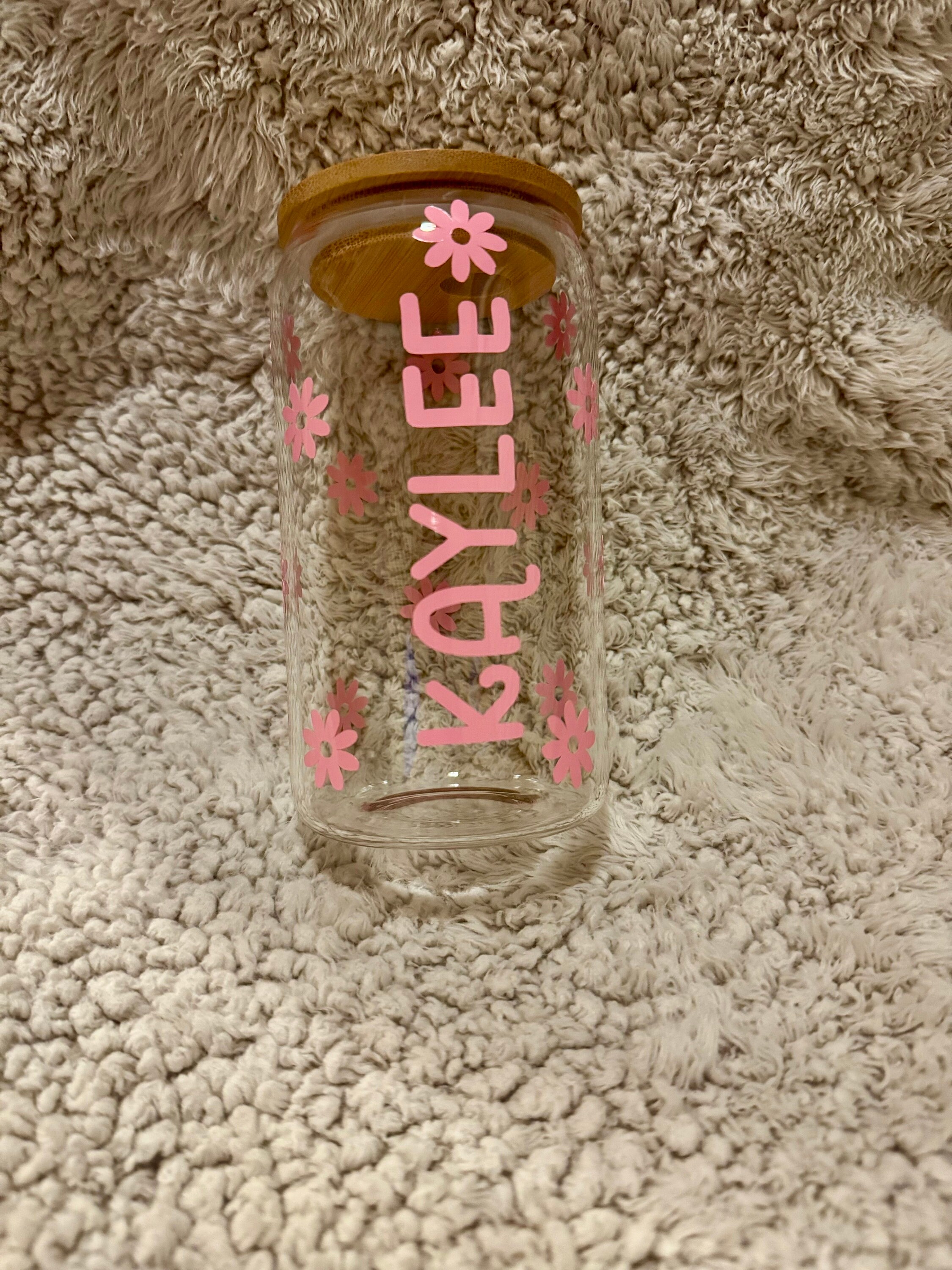 Viral Glass Cup Daisies Personalized Cup Bamboo Lid and Glass Straw ...