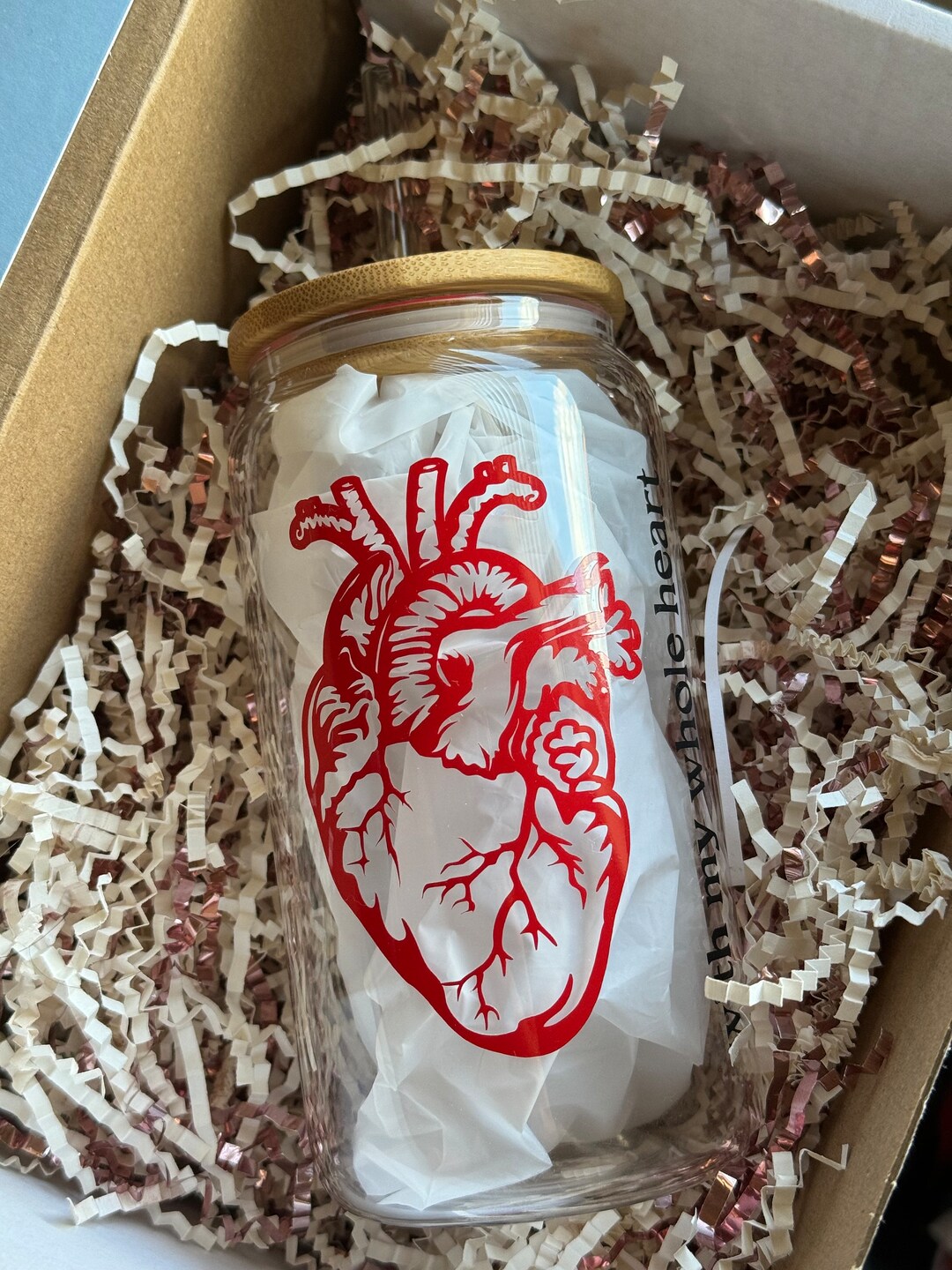 16oz Glass Cup Anatomy Heart Cup Valentines Day Cup Heart Glass Cup ...