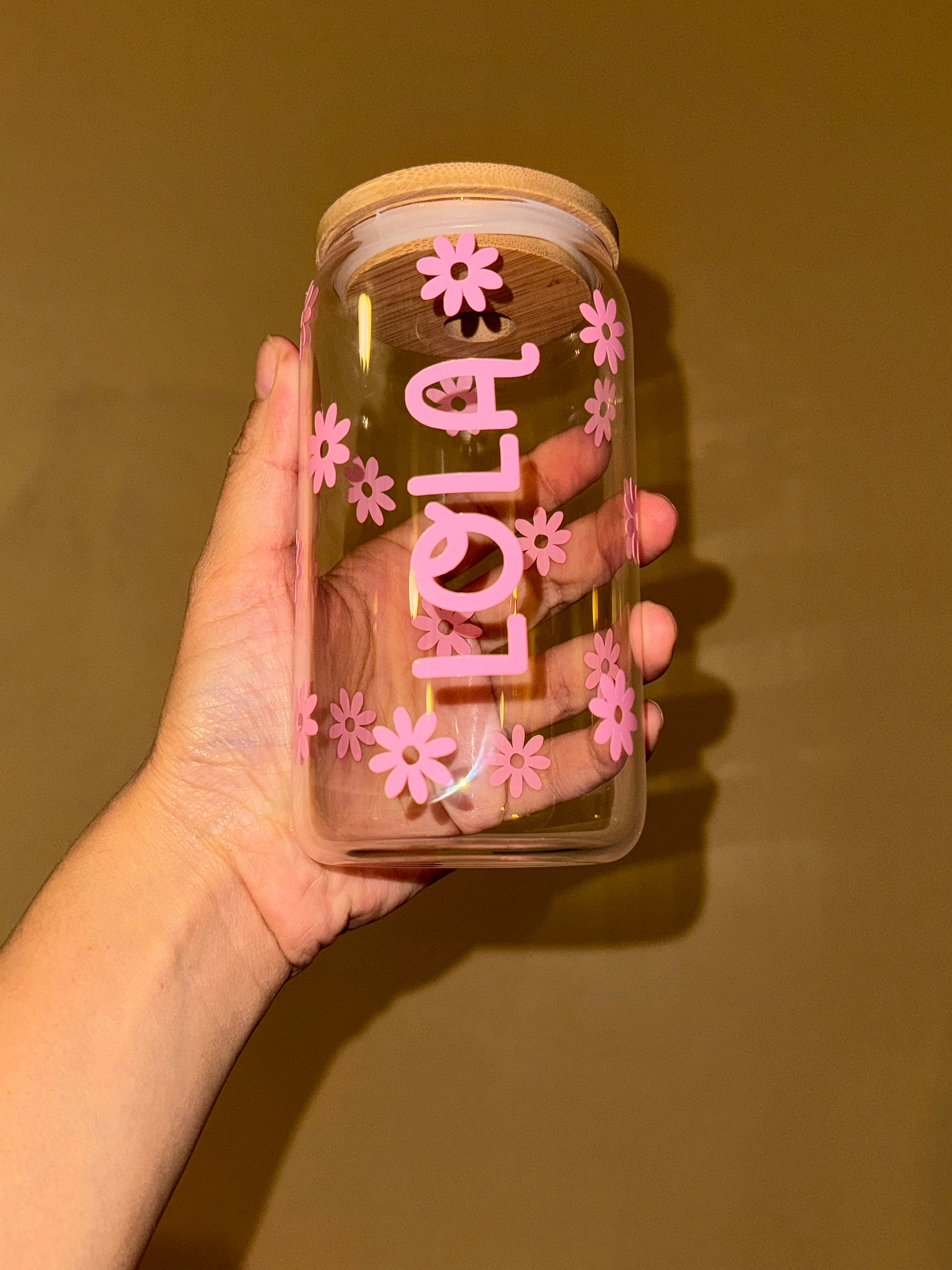 Viral Glass Cup Daisies Personalized Cup Bamboo Lid and Glass Straw ...