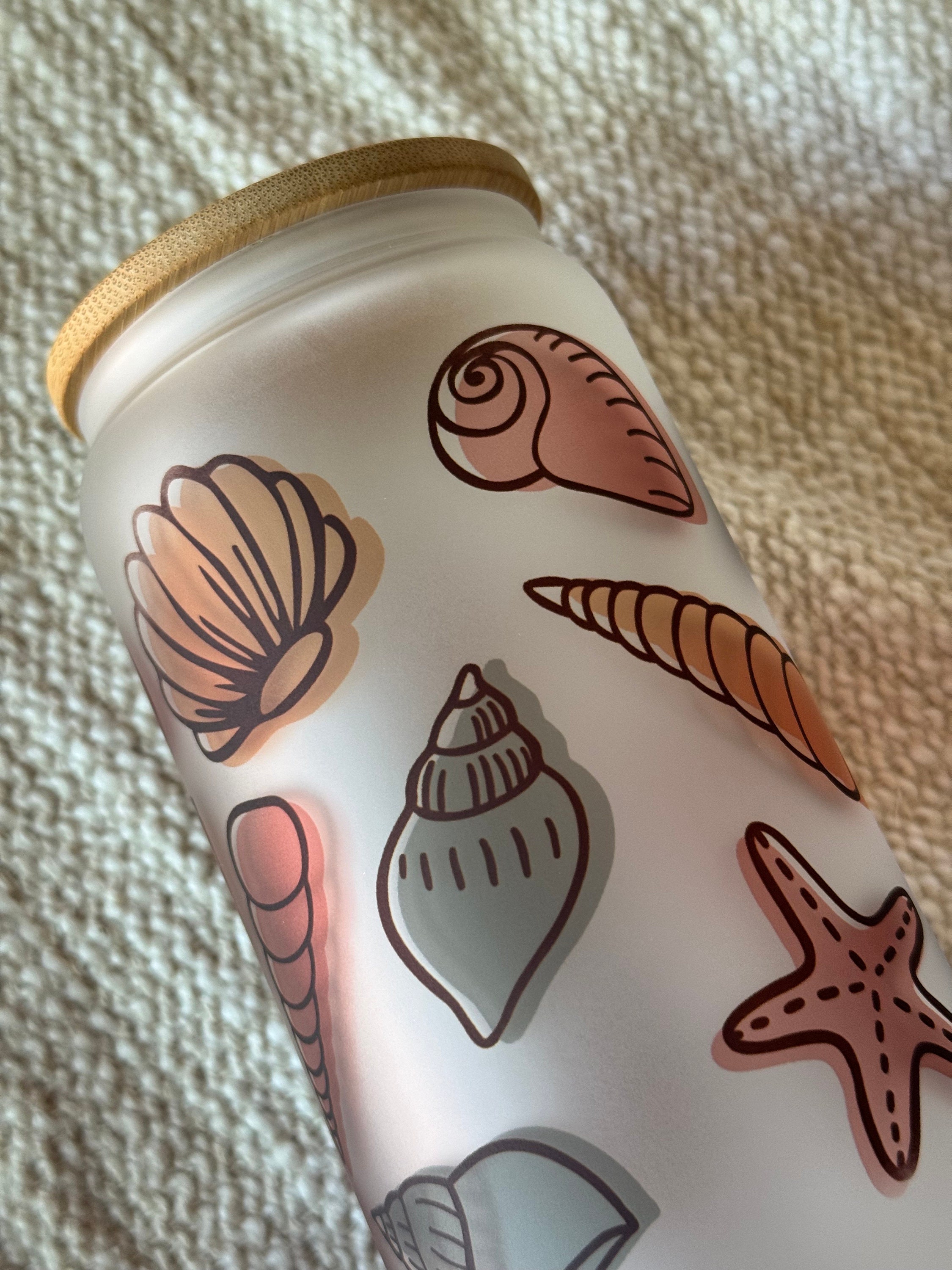 Seashell Sublimation Glass Cup- 16oz Glass Cups- Seashell Glass Cup ...