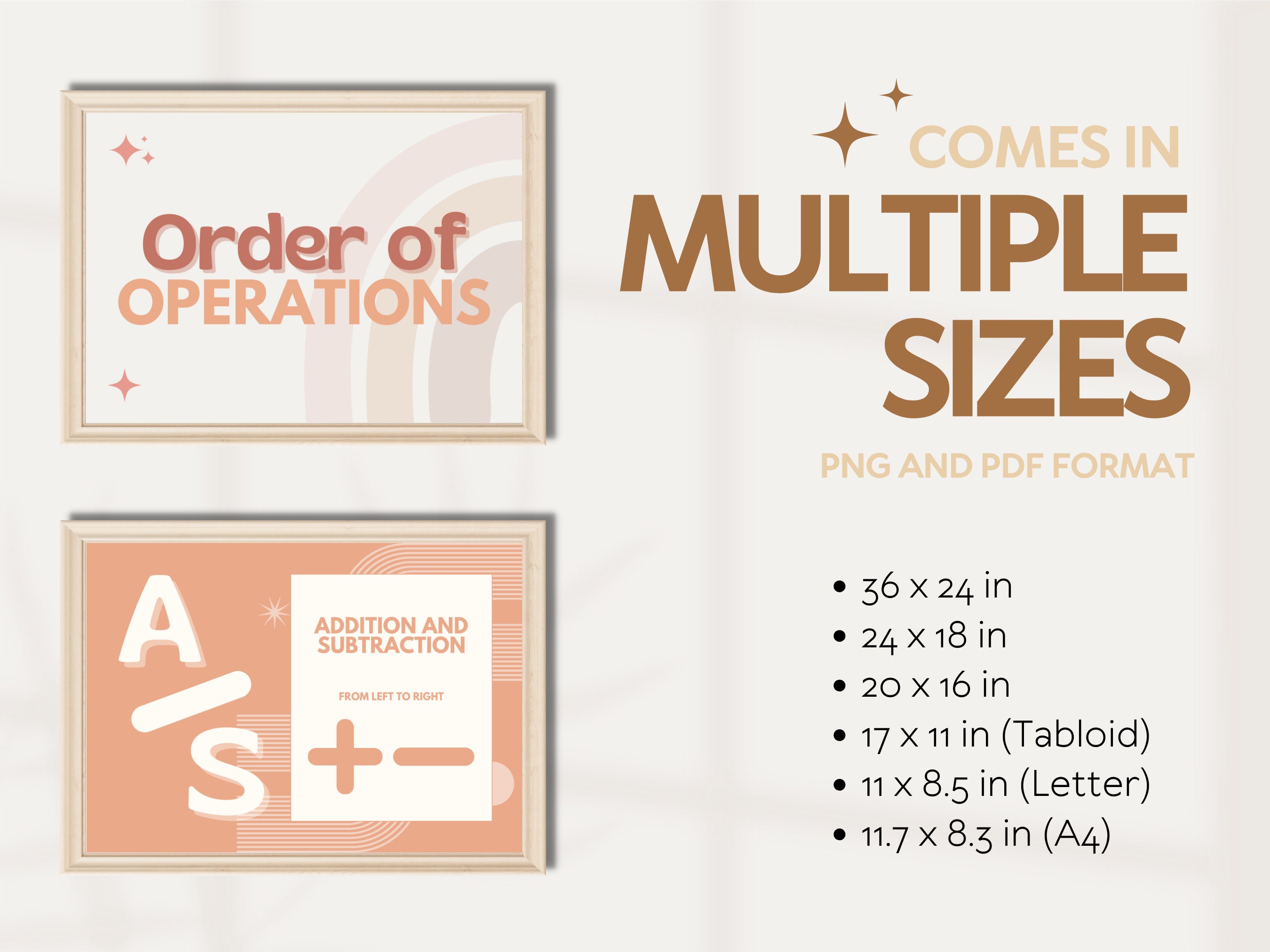 PEMDAS Printable Poster Set of 5, Order of Operations, Middle and High ...