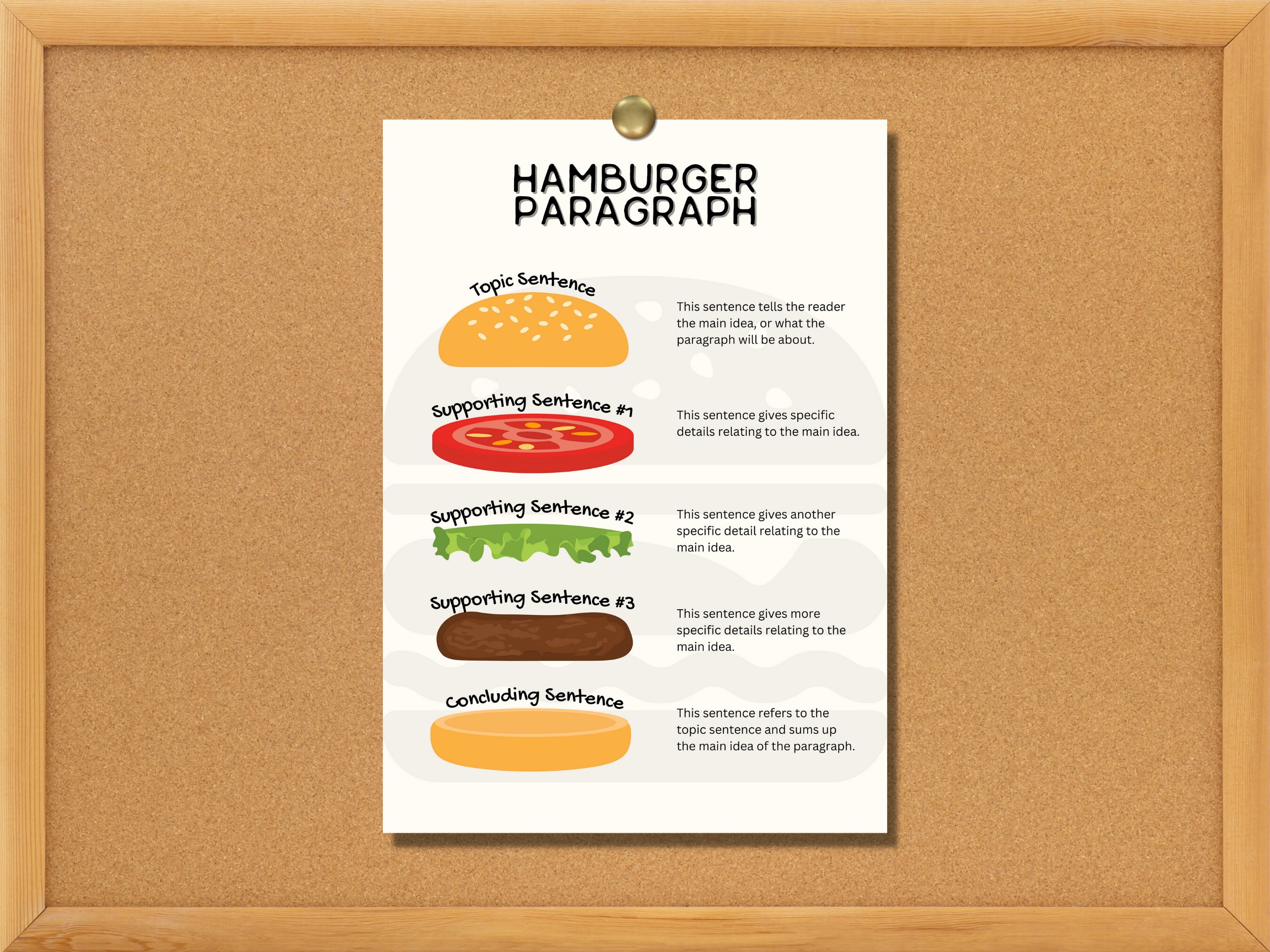Paragraph Writing Hamburger Model Printable Poster, English Classroom ...