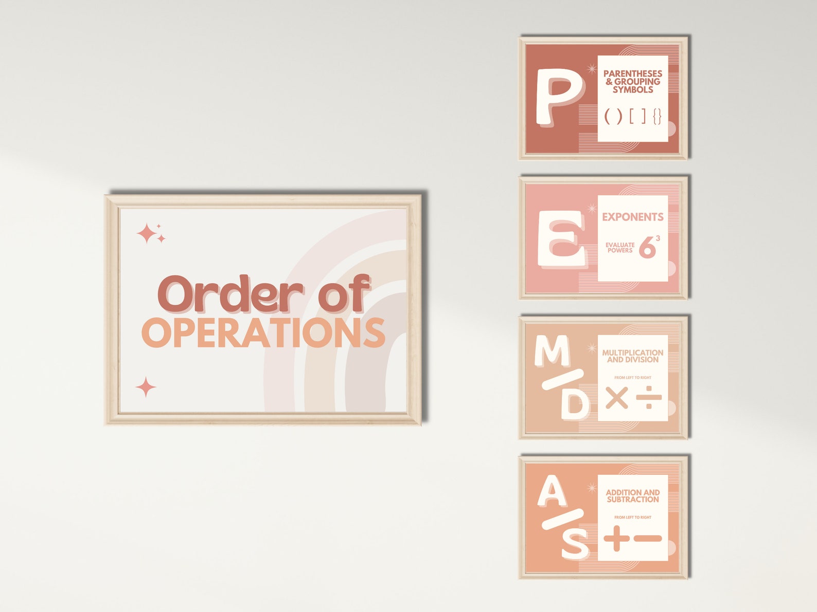 PEMDAS Printable Poster Set of 5, Order of Operations, Middle and High ...