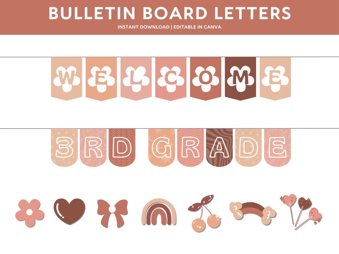 Classroom Bulletin Board Letters, Canva Editable Template, Modern Pink ...