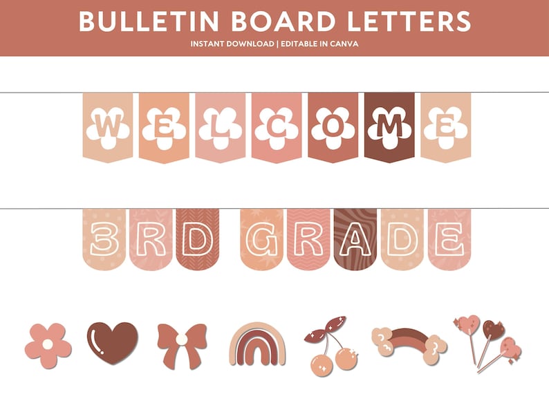Classroom Bulletin Board Letters, Canva Editable Template, Modern Pink ...