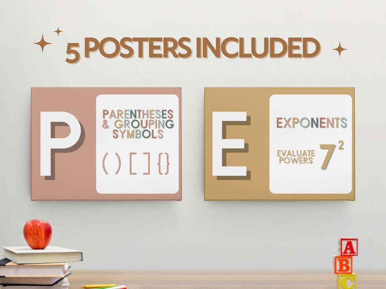 PEMDAS Printable Poster Set of 5, Order of Operations, Middle and High ...